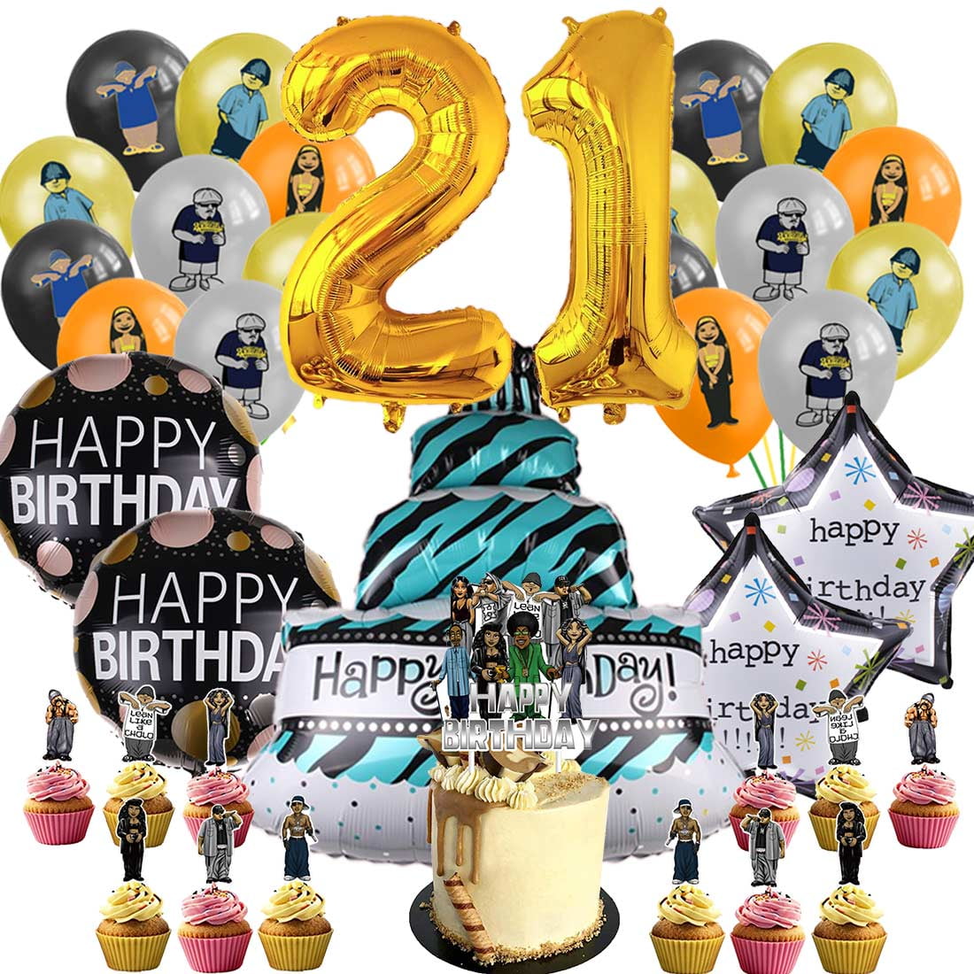 Homies Party Supplies 21th Decor Kit Balloons Birthday Cake Topper ...