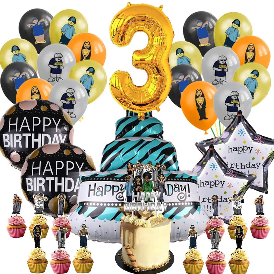 Homies Party Supplies 3rd Decor Kit Balloons Birthday Cake Topper ...
