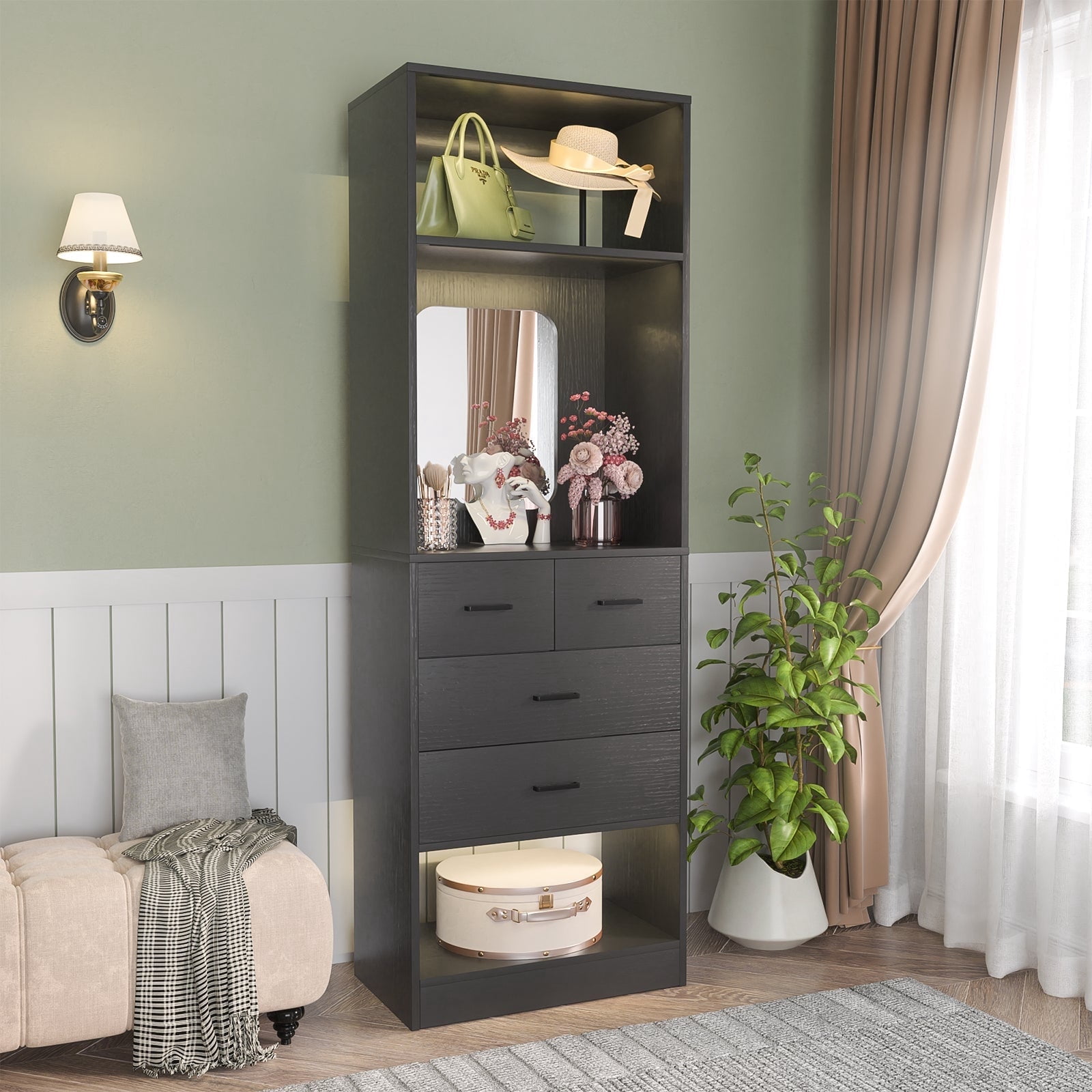 Homieasy 25'' Walk-in Closet System with 4 Wooden Drawers, Freestanding ...
