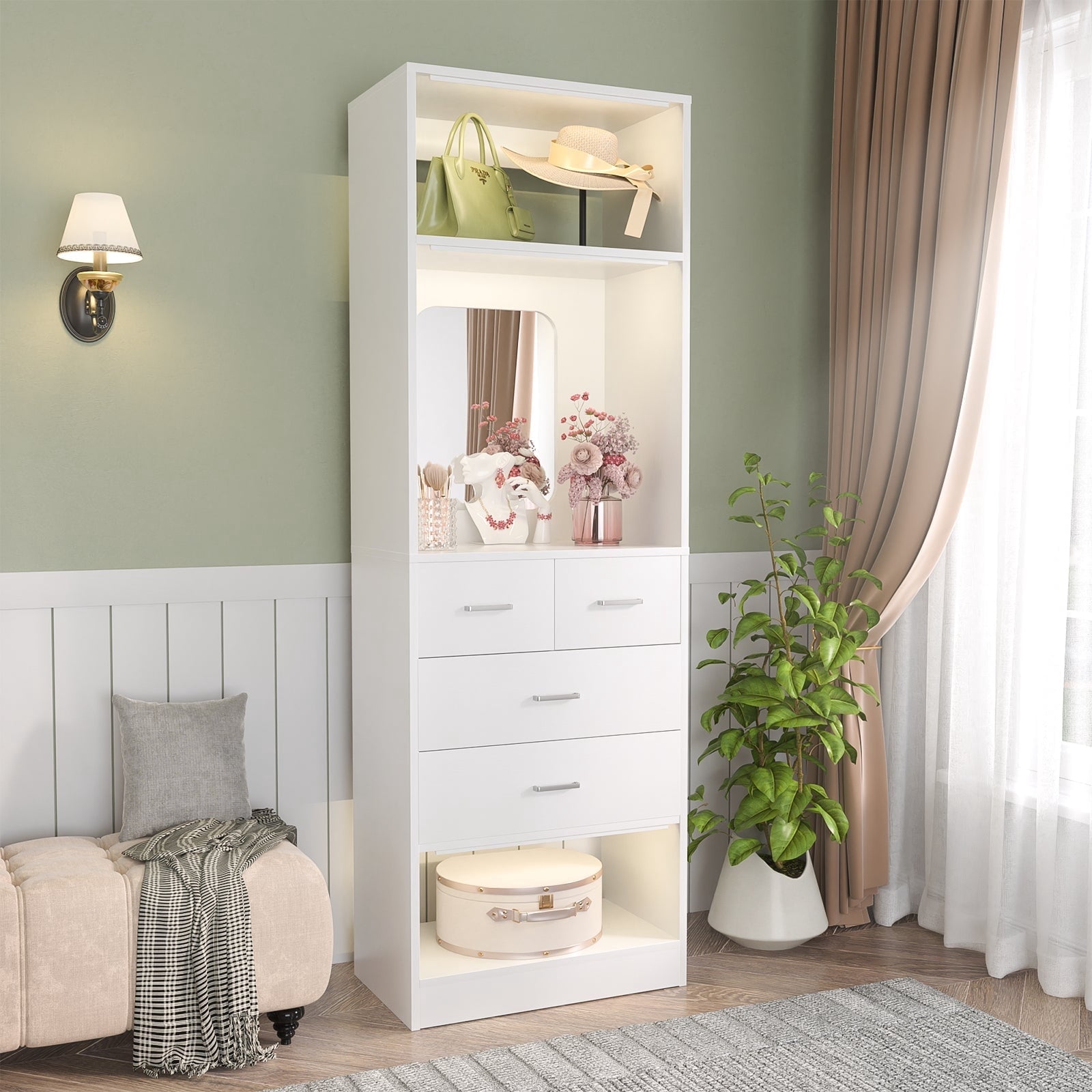 Homieasy 25'' Walk-in Closet System with 4 Wooden Drawers, Freestanding ...