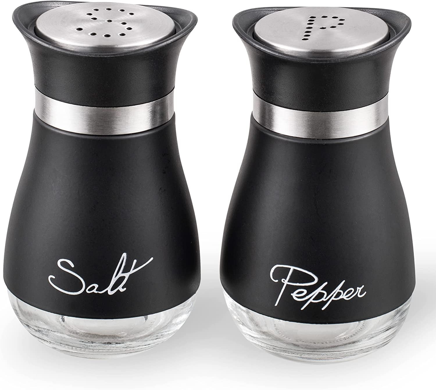 Homieway Salt and Pepper Shakers Set, Glass Bottom Salt Shaker with ...