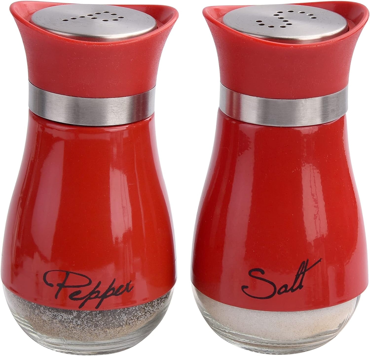 Homieway Salt and Pepper Shakers Set, Stainless Steel Lid, Glass Bottom ...