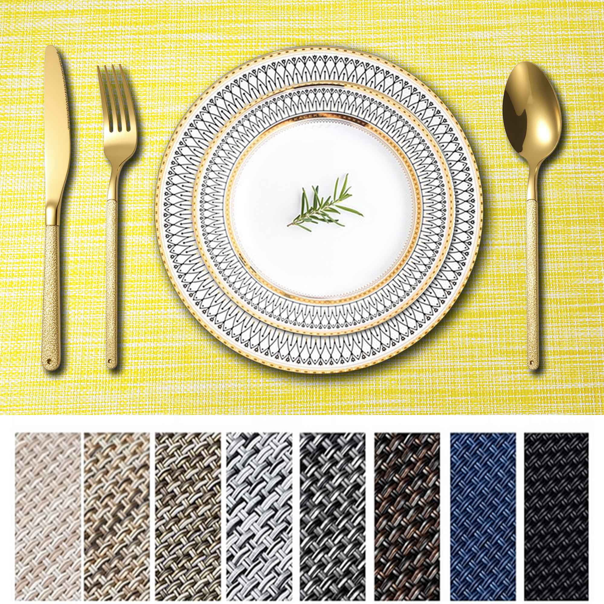 Homieway Yellow Placemats Set of 4, Washable PVC Kitchen Dining Table ...