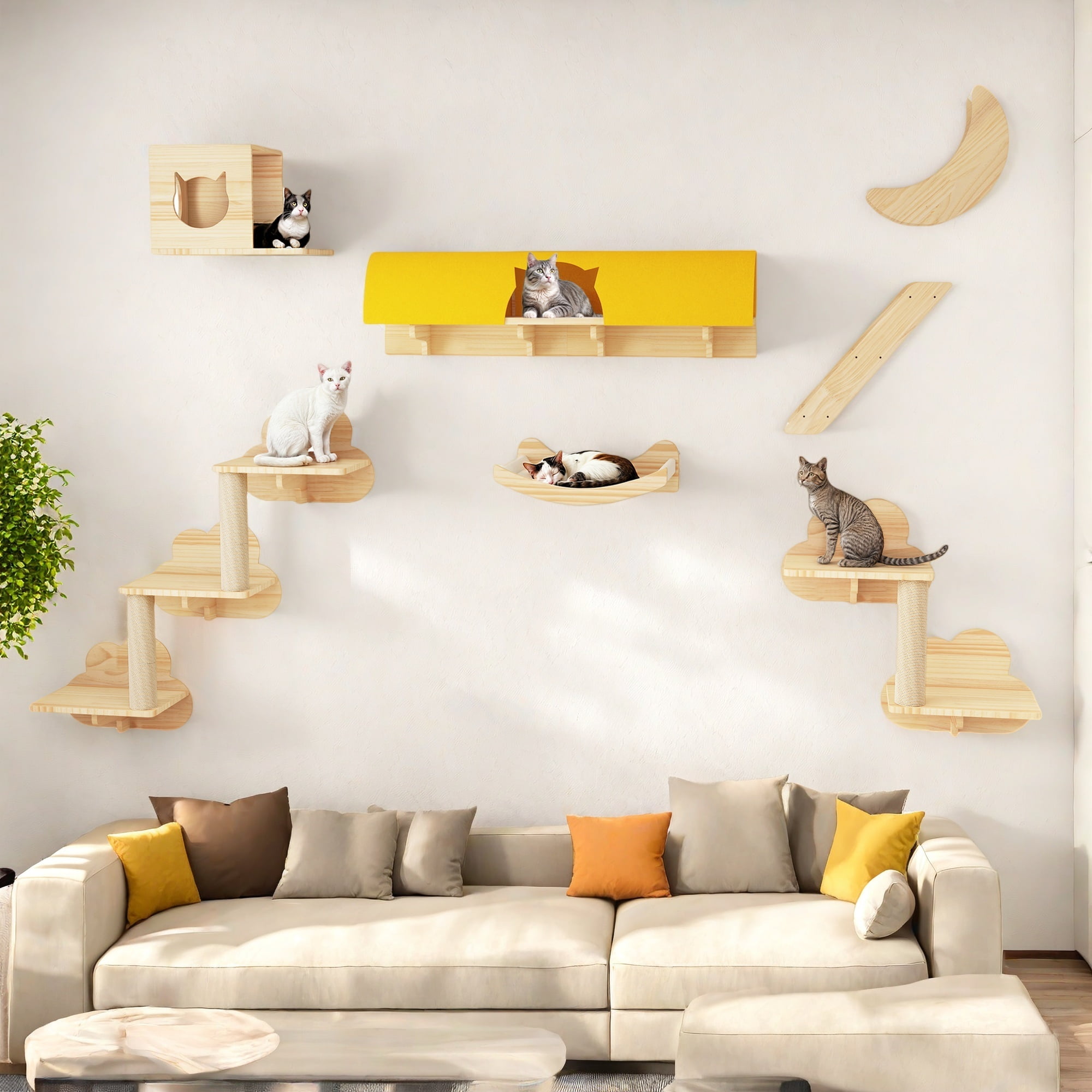 Homiflex Cat Wall Shelves Set, 13PCS Wooden Cat Wall Furniture with ...