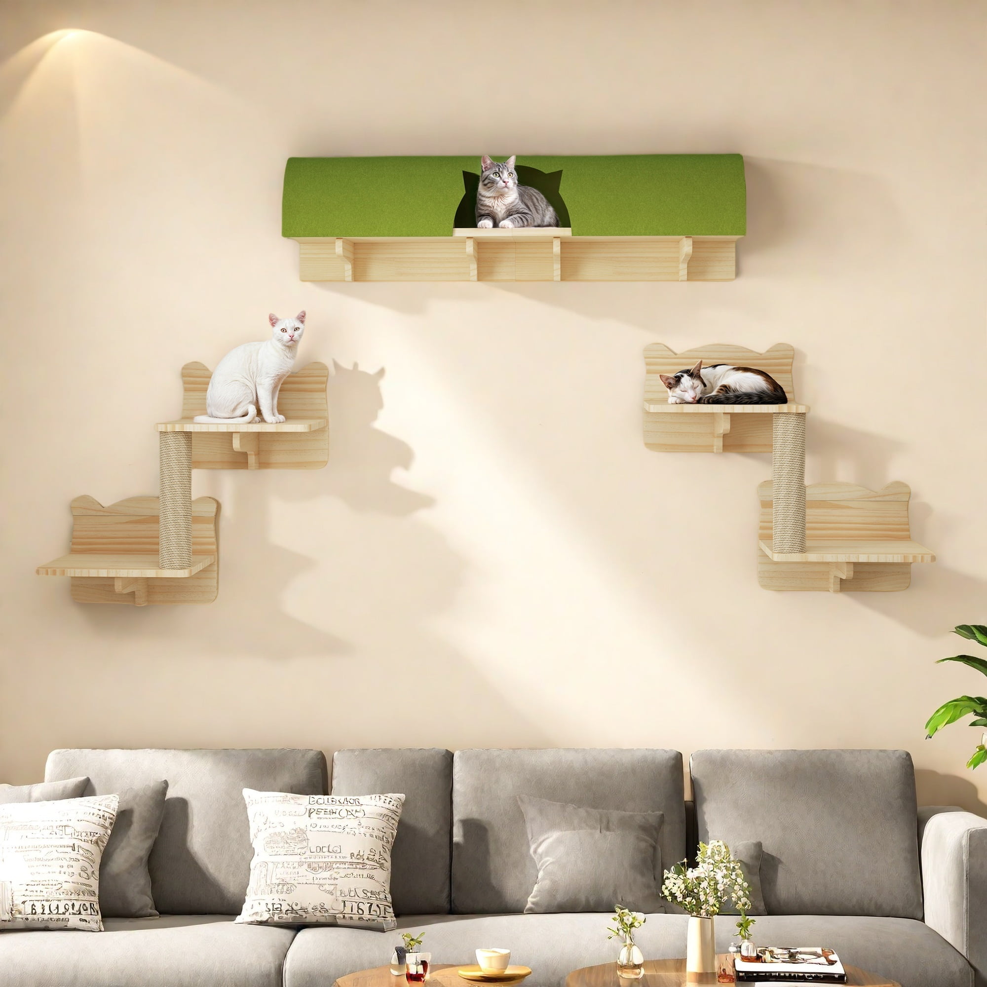 Homiflex Cat Wall Shelves Set, 7PCS Wooden Cat Wall Furniture with ...