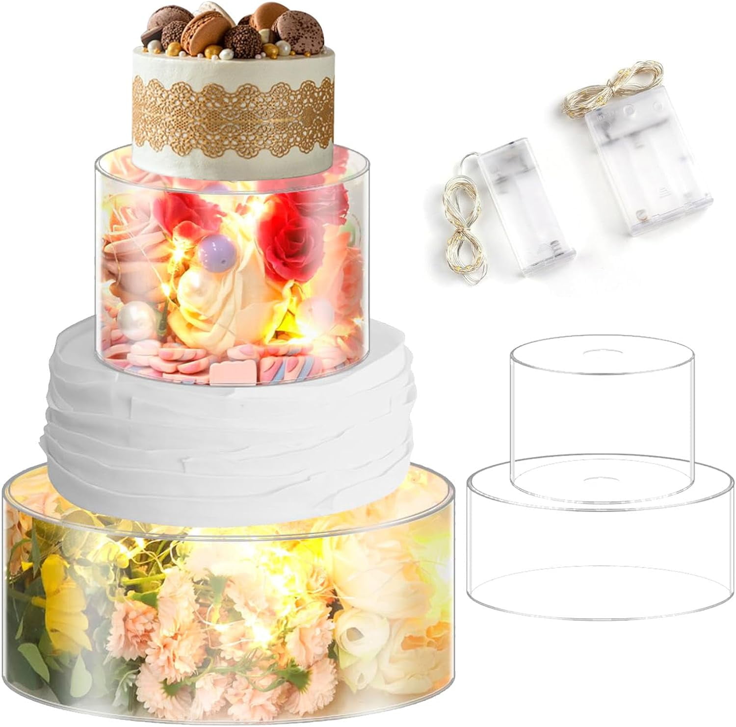 Homimor 2PCS Clear Acrylic Cake Stand, Fillable Cake Box Cake Riser ...