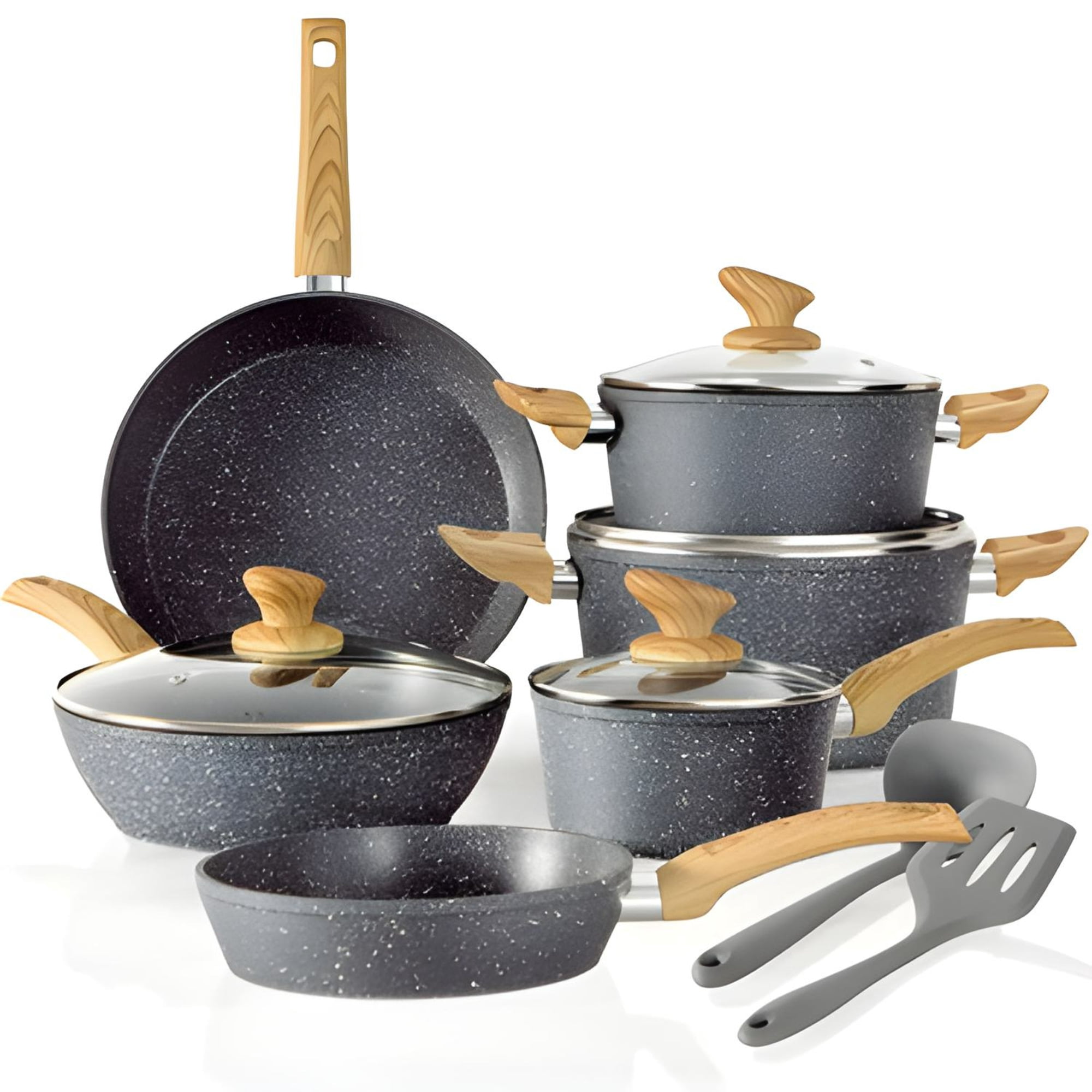Homing Gray Granite Nonstick Cookware Set - 12-Piece Pots and Pans ...