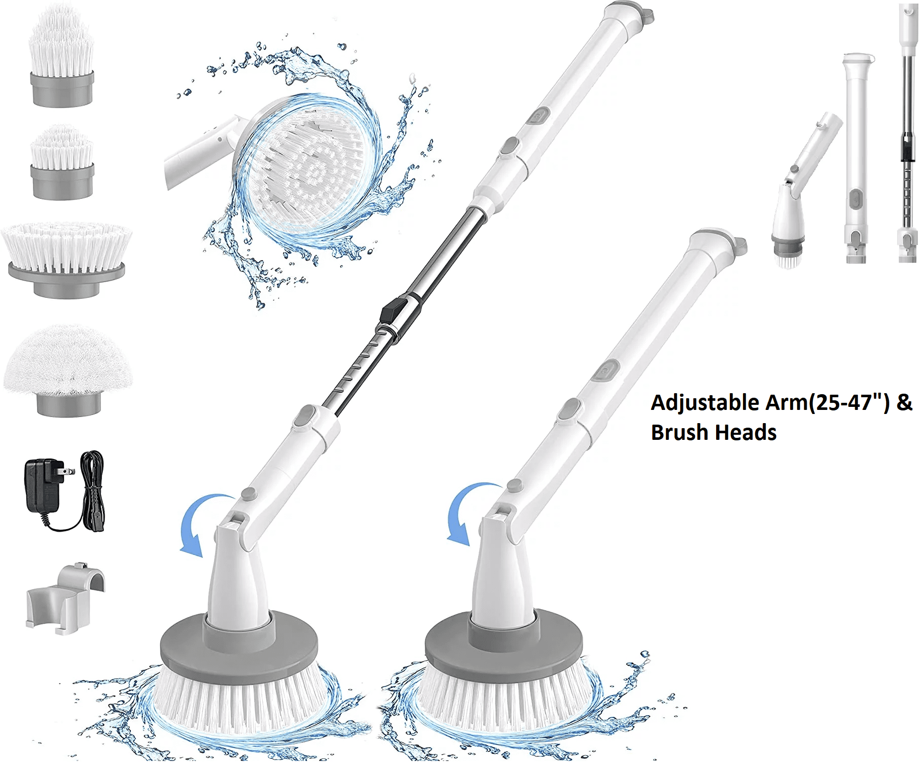 Homitt Electric Spin Scrubber 350RPM Cordless Shower Scrubber, 3H ...