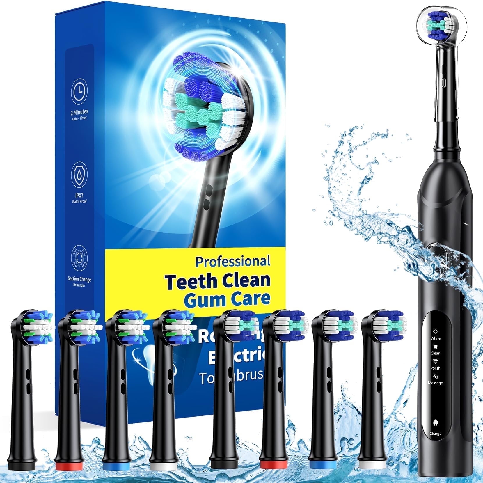 Homitt Rotating Electric Toothbrush for Adults, 8 Brush Heads, 4 ...