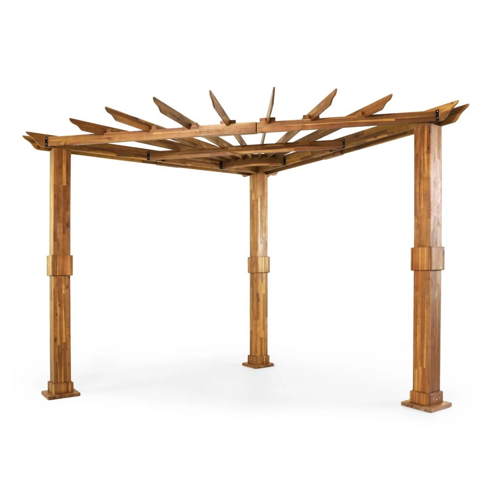Homiyad 156" Acacia Wood Pergola - Rustic Triangular Outdoor Gazebo ...