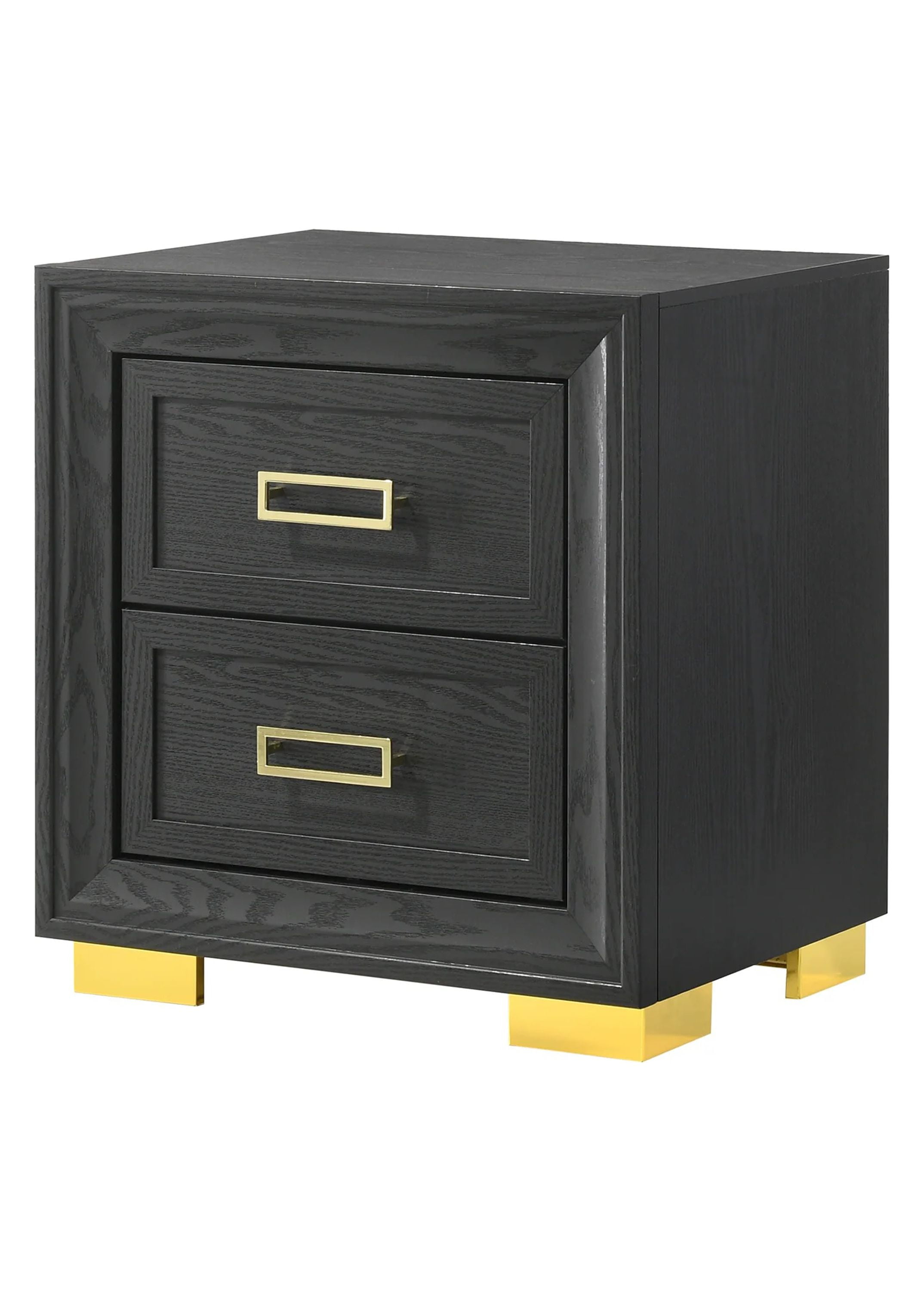 Homiyad 1pc Modern Glam Style 2-Drawer Nightstand Black Gold Finish ...