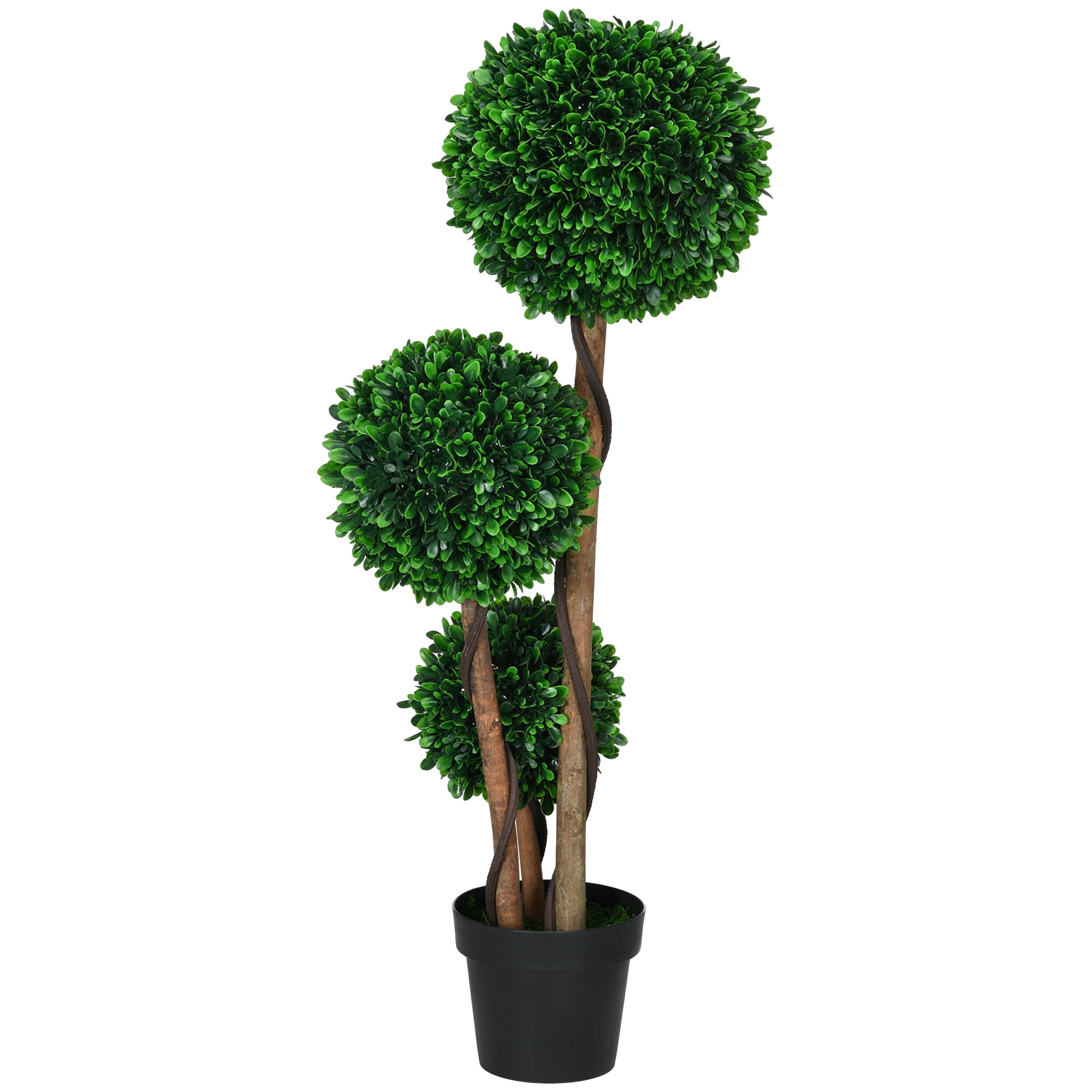 Homiyad 3.5ft Artificial Tree, Triple Ball Boxwood Topiary with Pot and ...