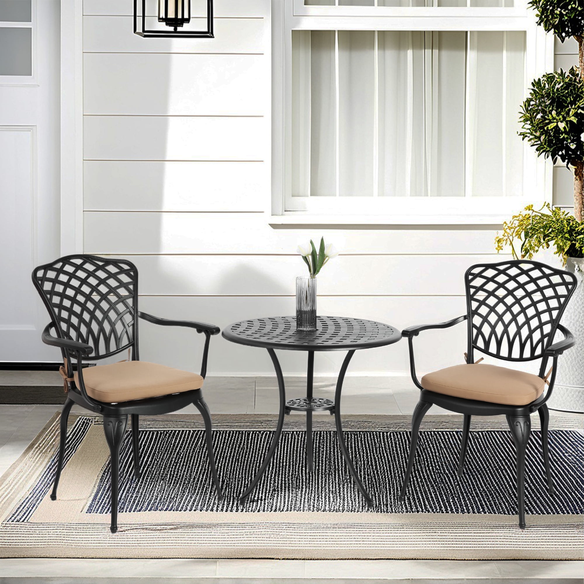 Homiyad 3 Piece Patio Bistro Set Cast Aluminum Bistro Table and Chairs ...