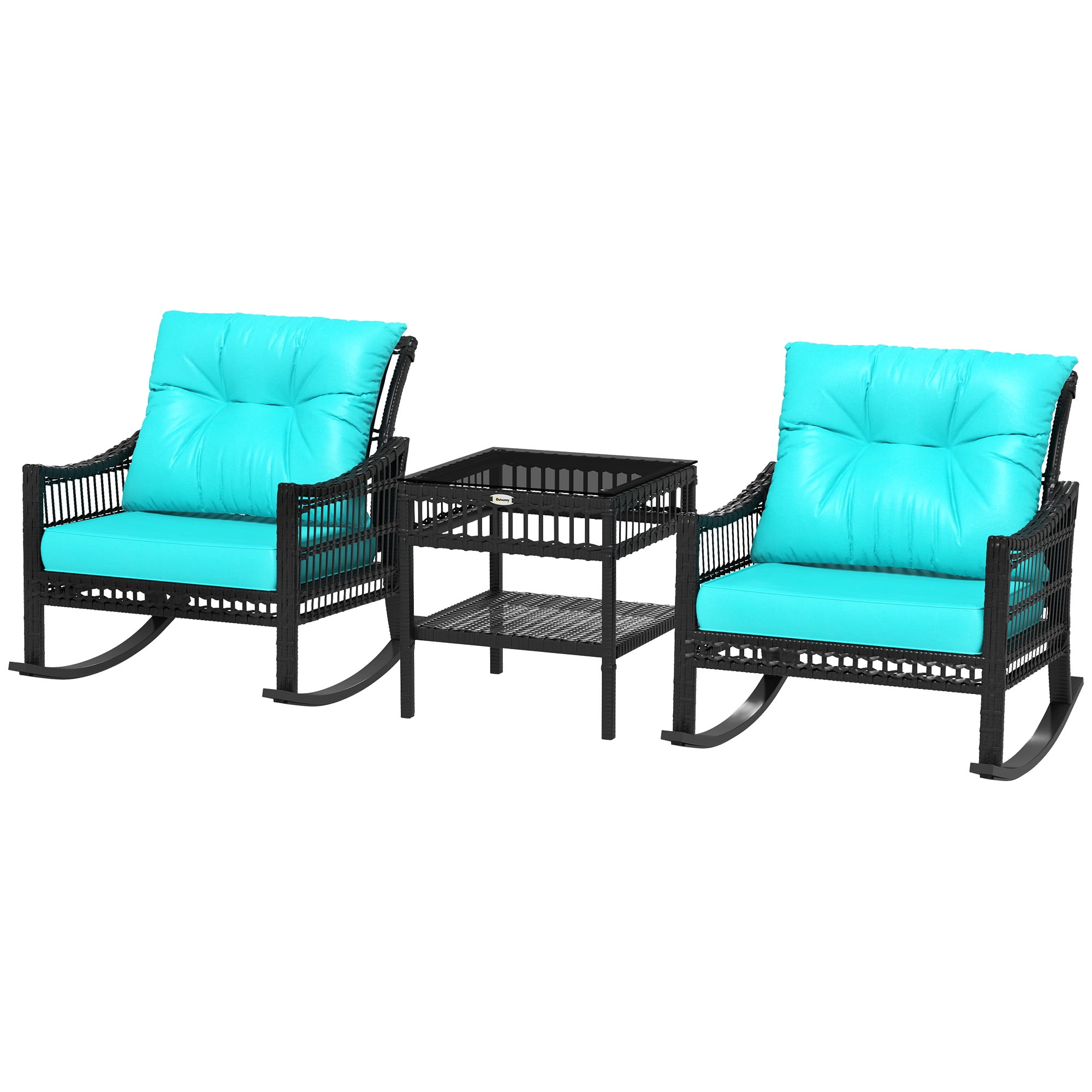 Homiyad 3 Pieces Outdoor PE Rattan Rocker Chair Set, Rocking Chair with ...