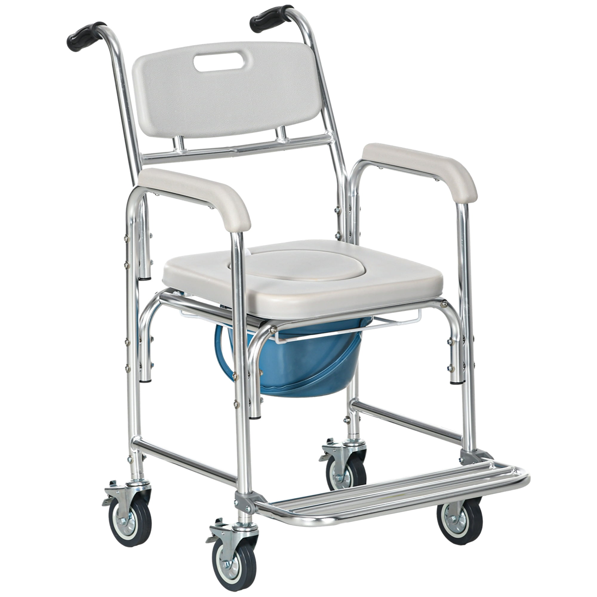 Homiyad 3-in-1 Shower Commode Wheelchair, Transport Beside Commode ...