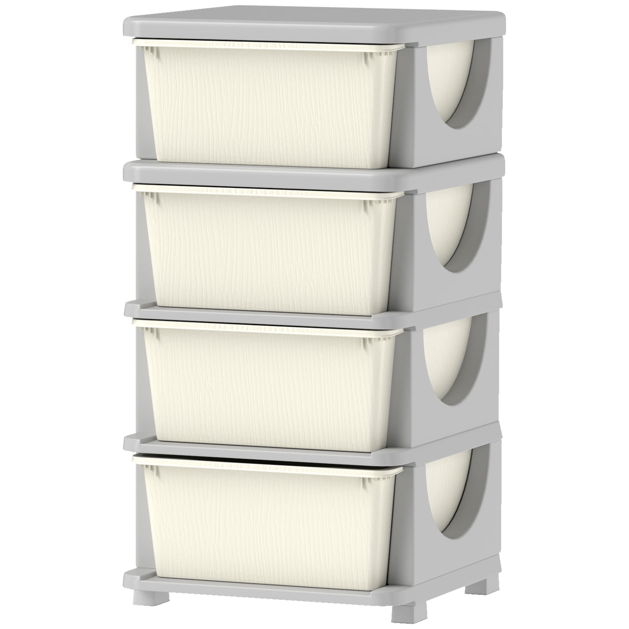 Homiyad 30" 4 Tier Kids Storage Unit Dresser Tower w/ 4 Drawers, Cream ...