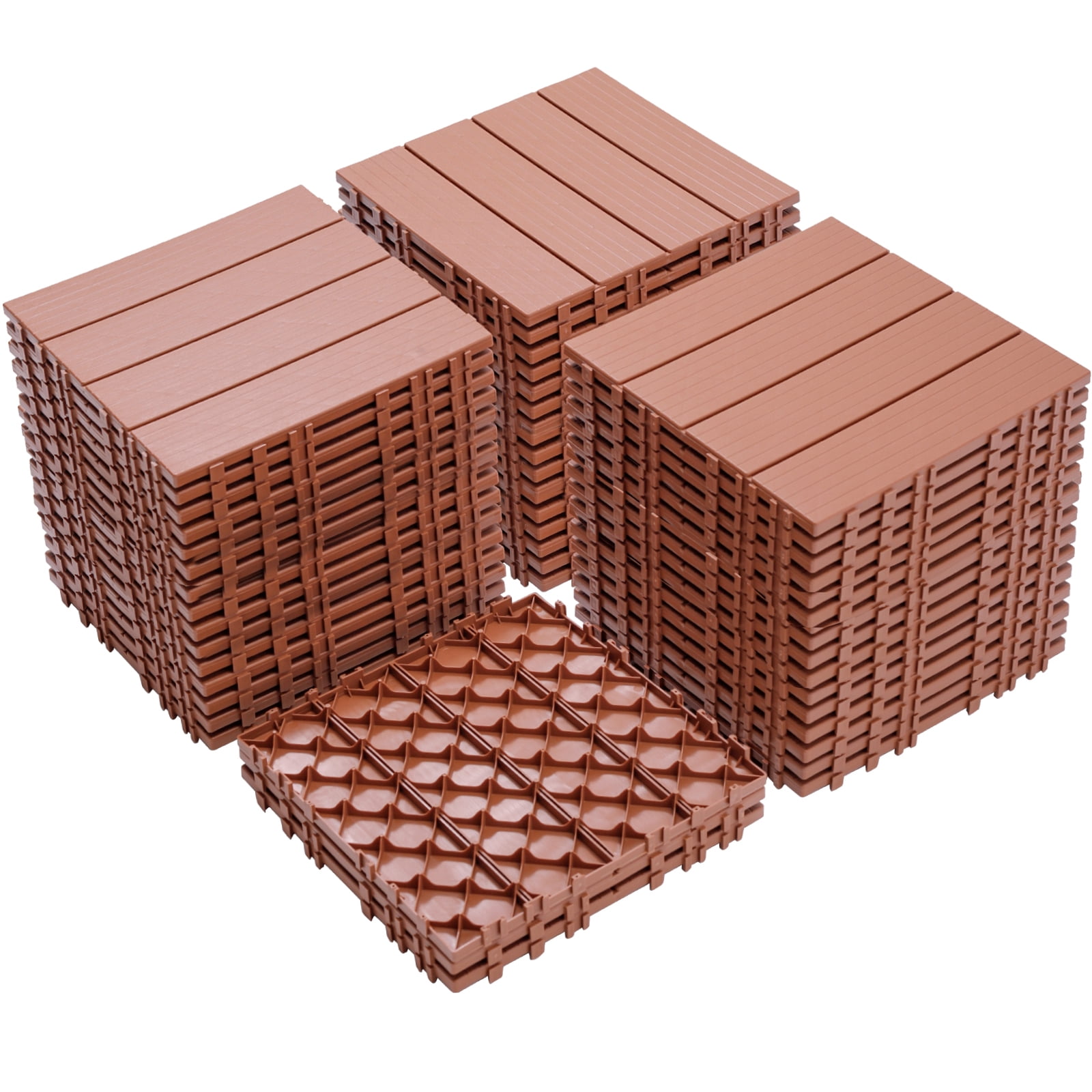 Homiyad 44-Pack Mahogany Plastic Interlocking Deck Tiles for Waterproof ...
