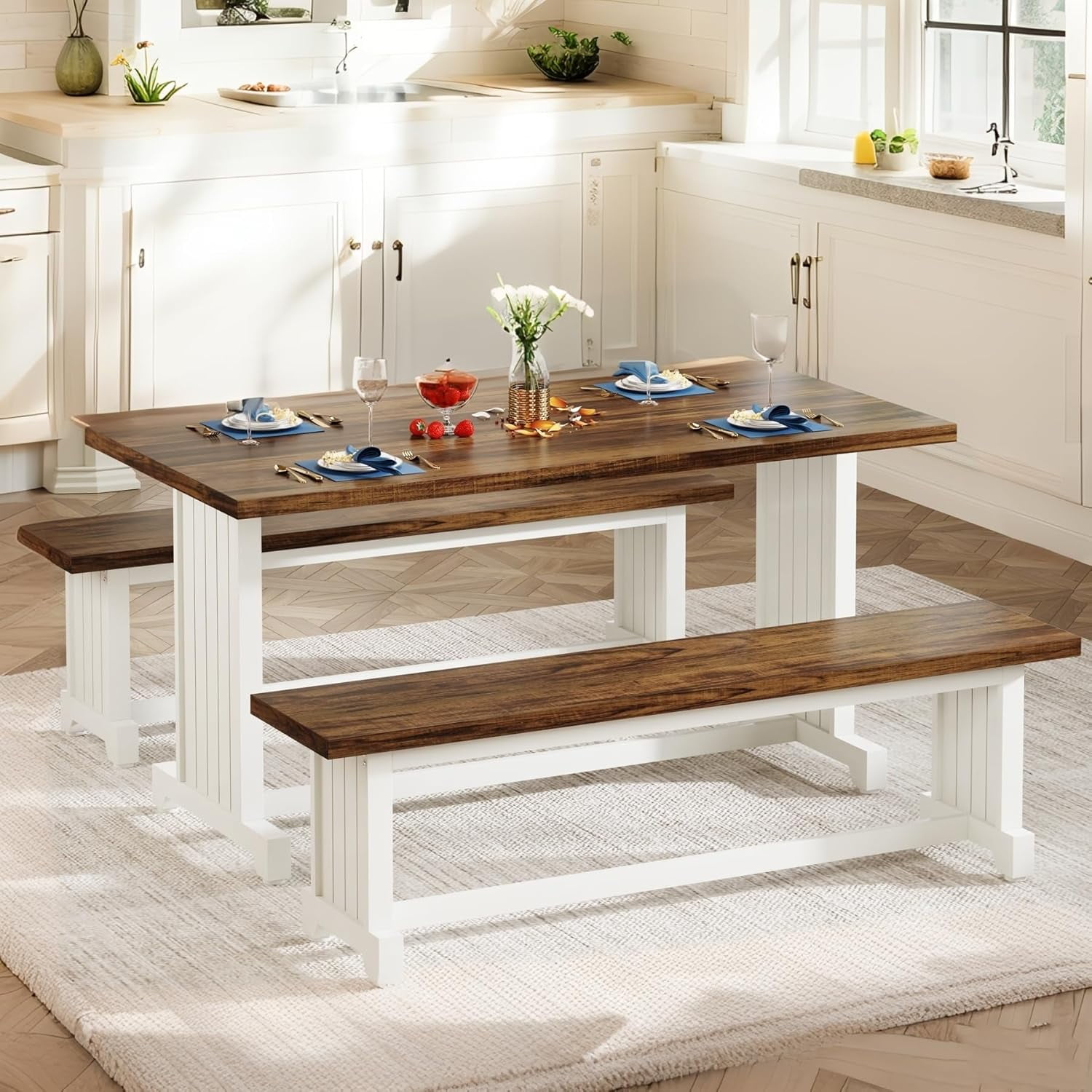 Homiyad 47" Farmhouse 3-Piece Dining Table Set for 2-4 – Space-Saving ...