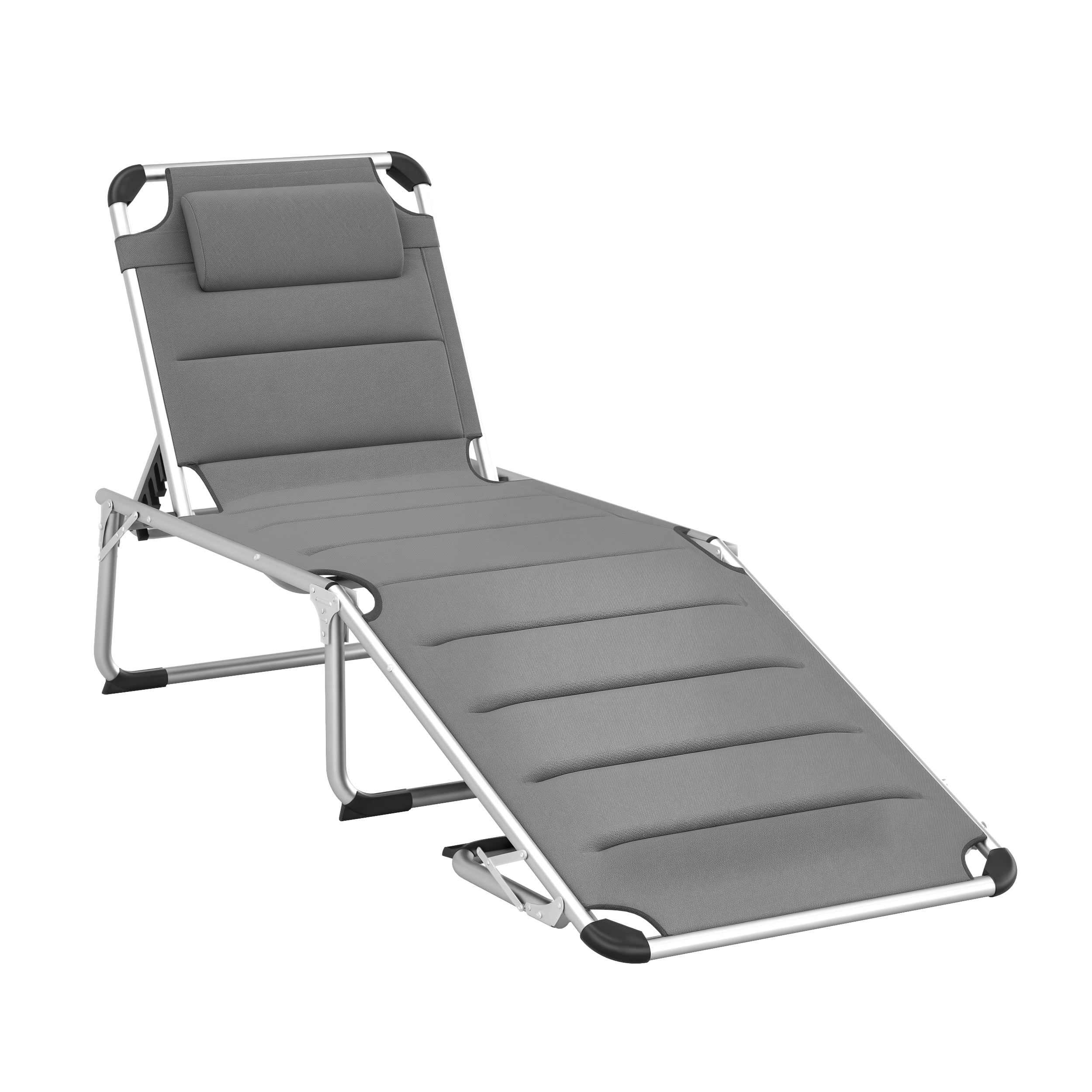 Homiyad 5-Position Adjustable Reclining Patio Lounger - Grey Folding ...
