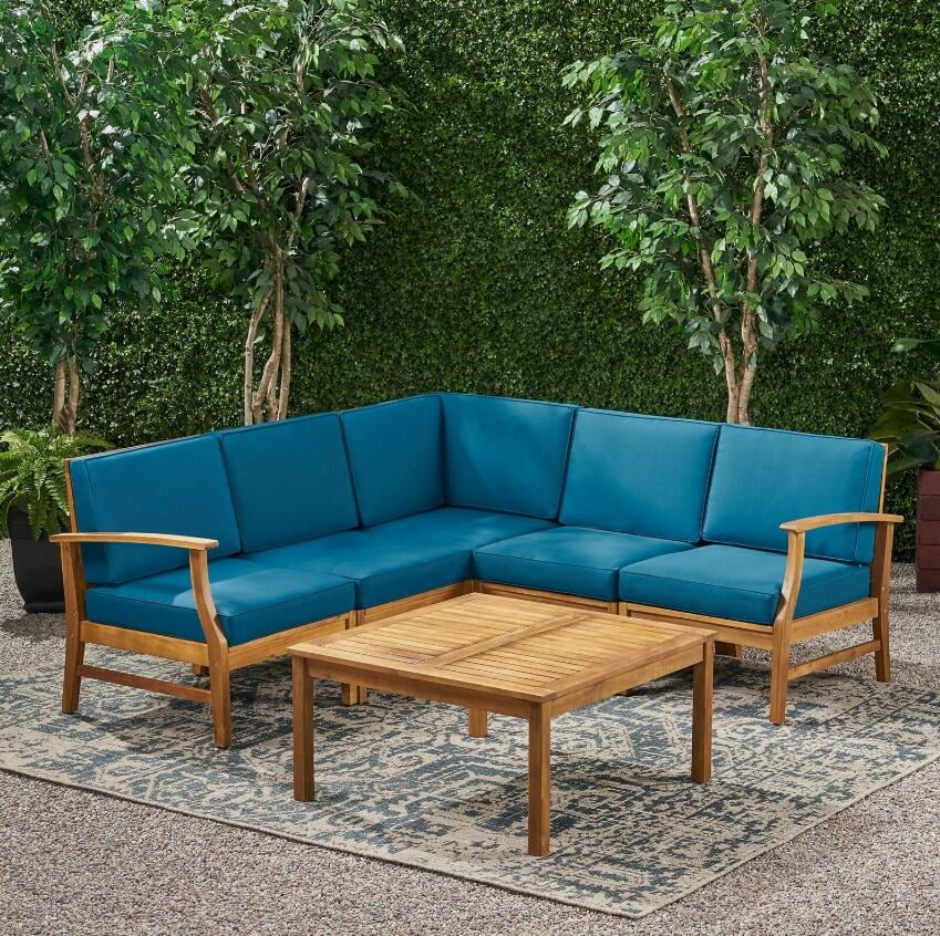 Homiyad 6-Piece Acacia Wood Outdoor Sectional Set - Modular Patio ...