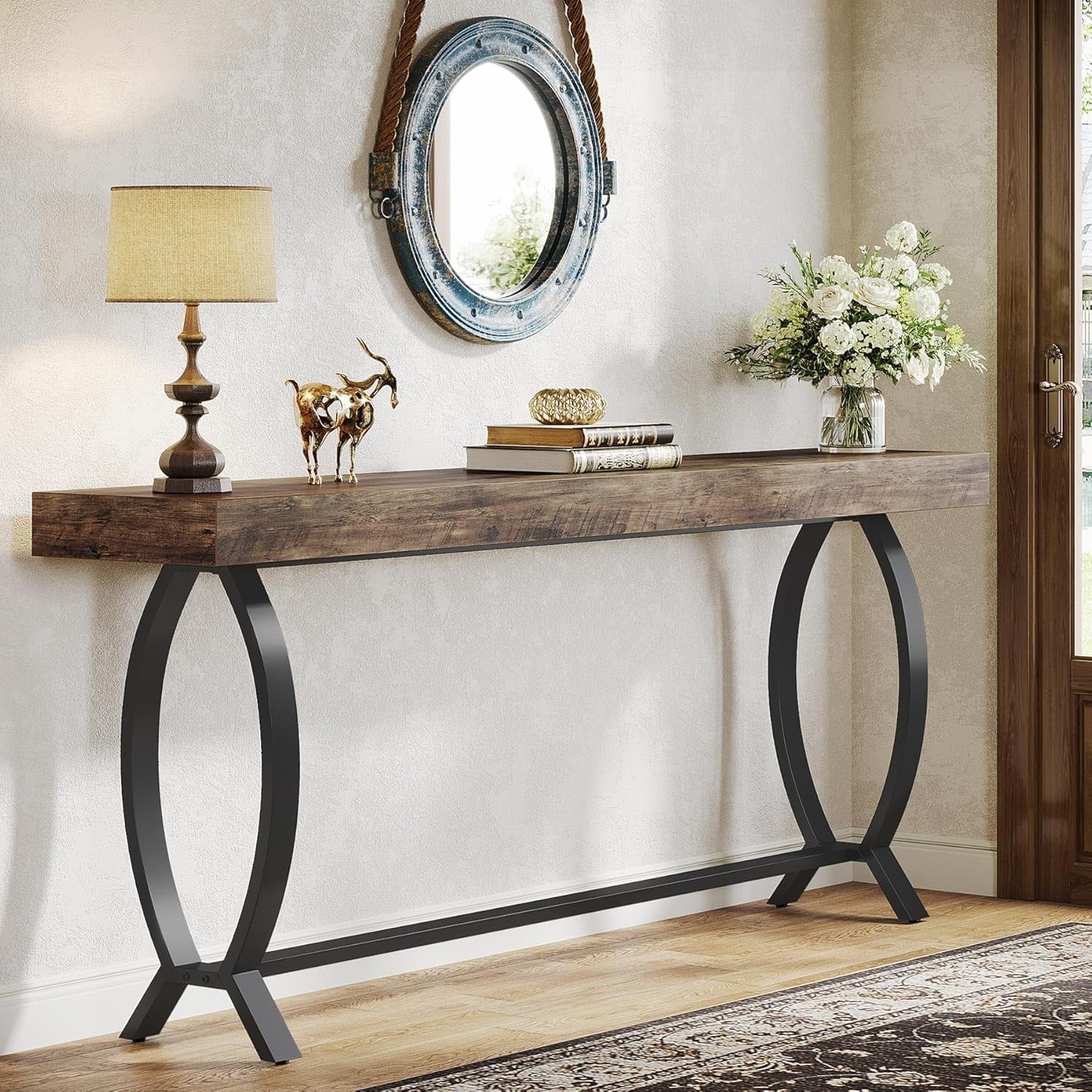Homiyad 70.87" Farmhouse Console Table with Fish Tail Legs - Extra Long ...