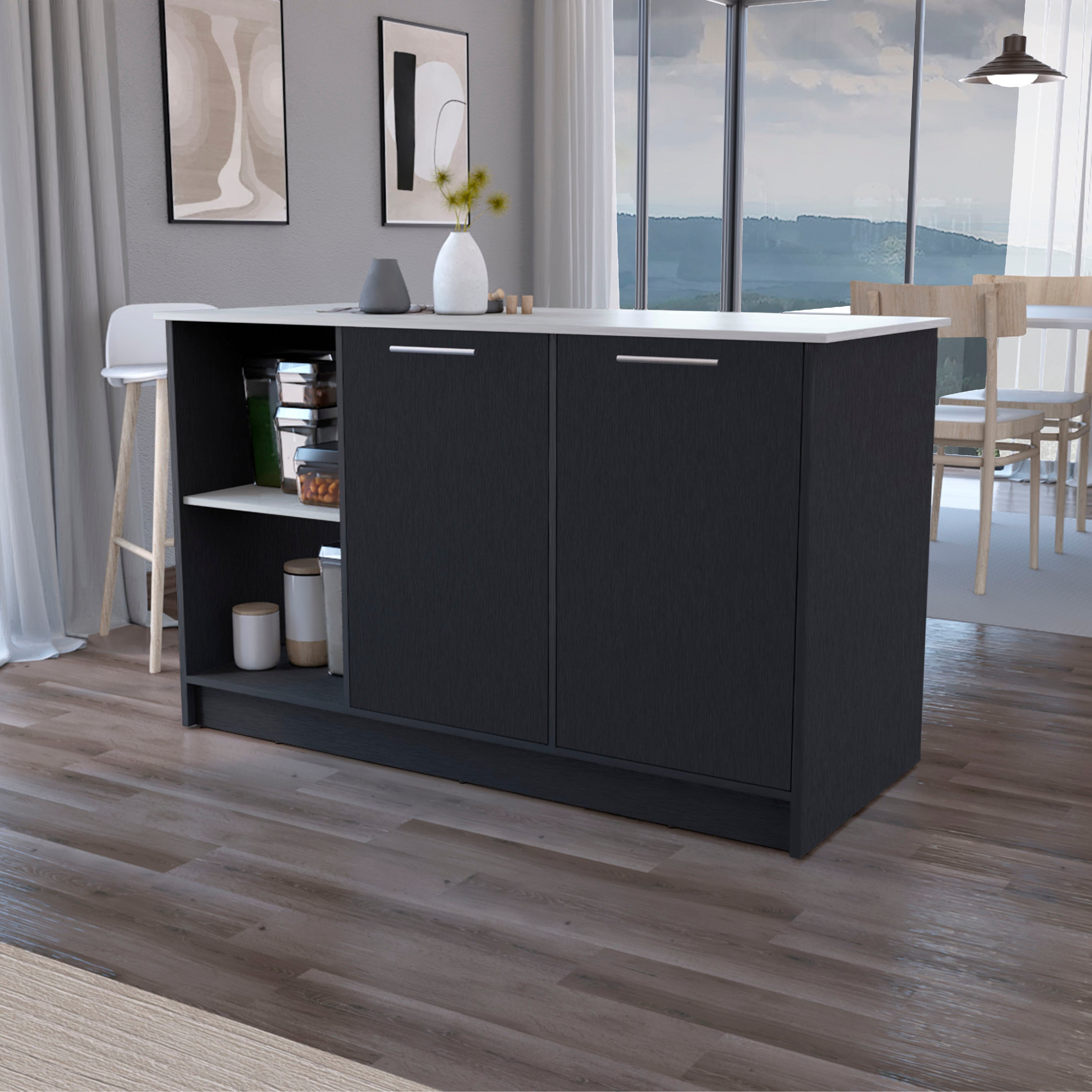 Homiyad Black and Onyx Double Door Cabinets Kitchen Island - Walmart.com