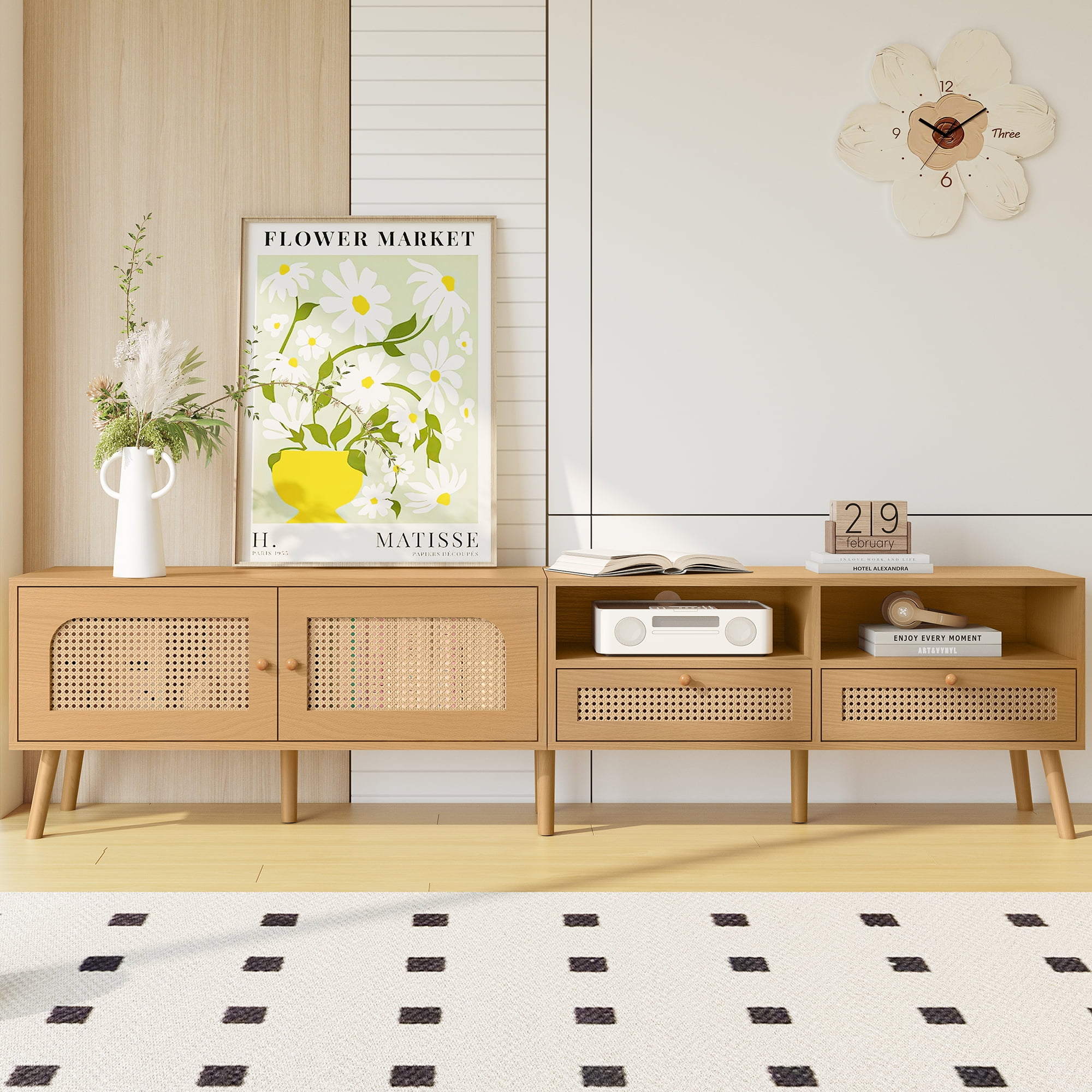 Homiyad Boho TV Stand for Tvs Up to 85'' , Modern Farmhouse Media ...