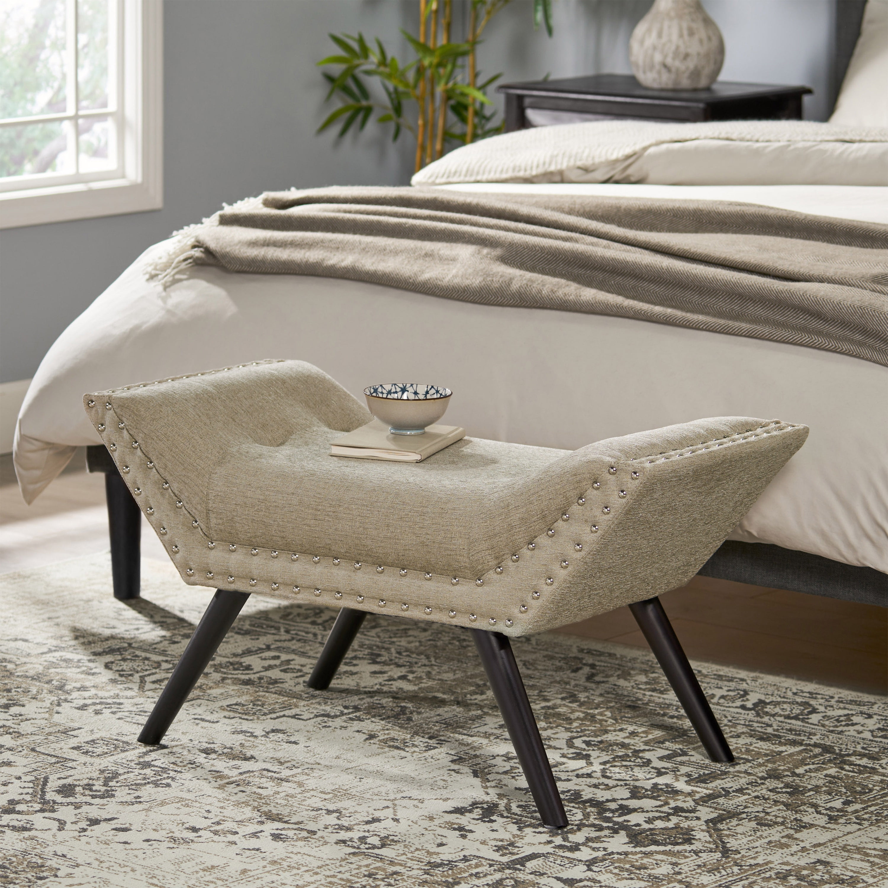 Homiyad Contemporary Style Ottoman Bench with Angled Ends and Studded ...