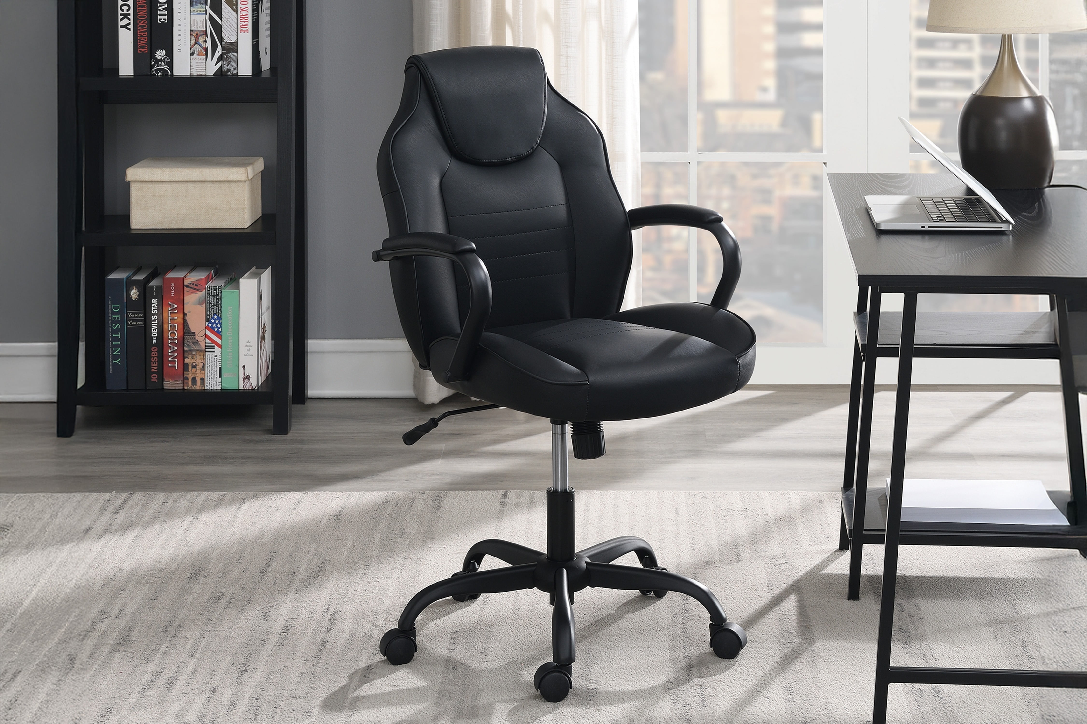 Homiyad Gaming and Office Chair Black Faux Leather 1PC Chairs Casters ...