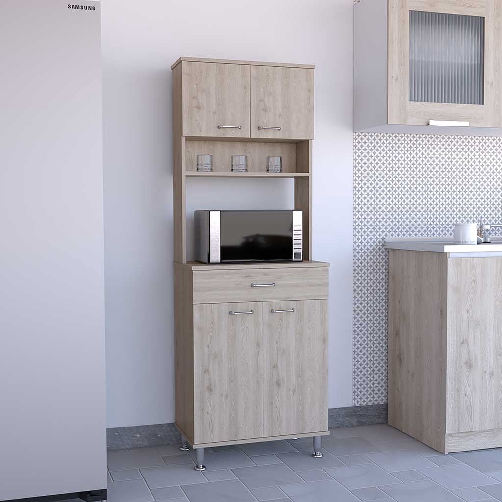 Homiyad Kitchen Pantry with Countertop, Closed & Open Storage -Light ...