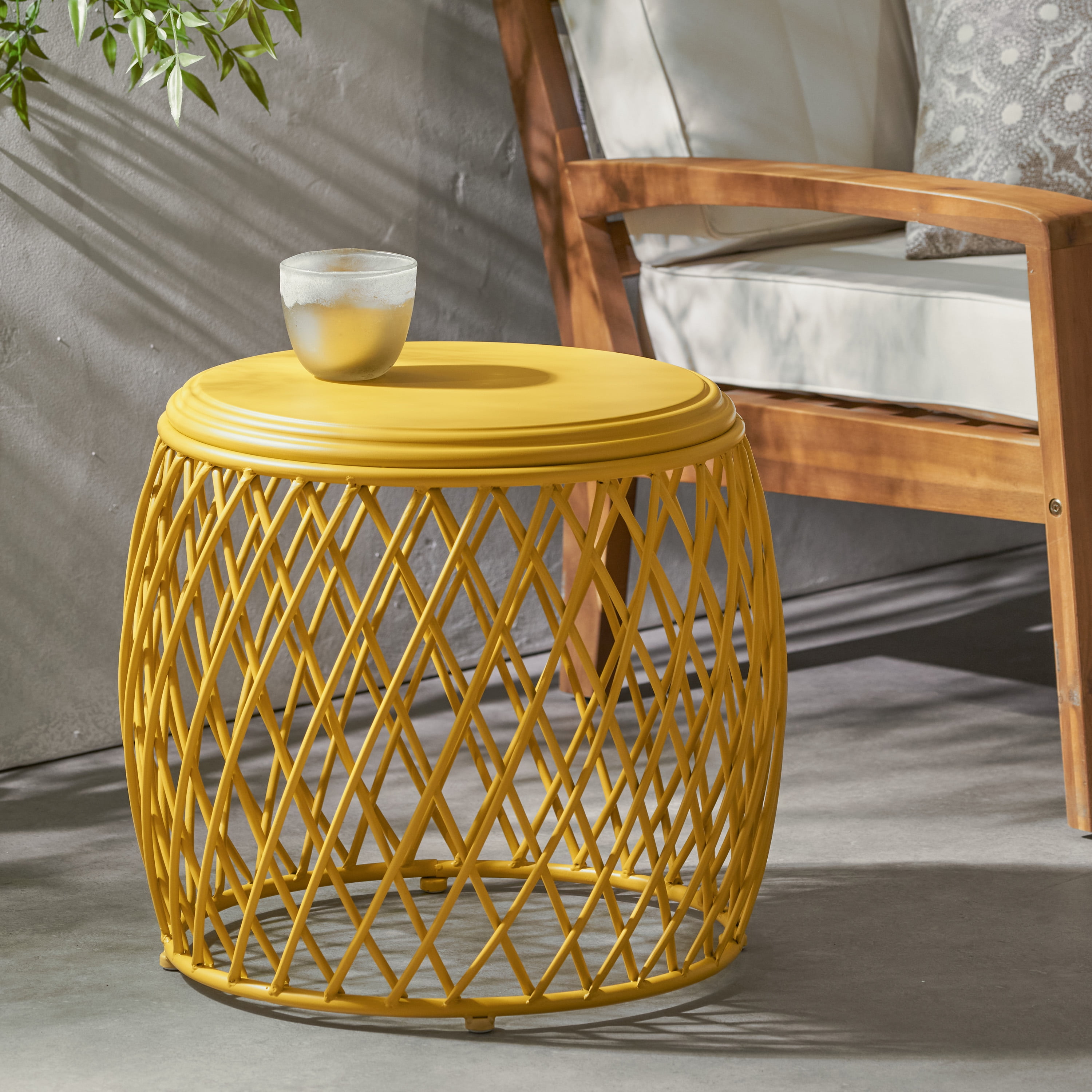 Homiyad Matte Blue Iron Lattice Side Table - Lightweight Outdoor Patio ...