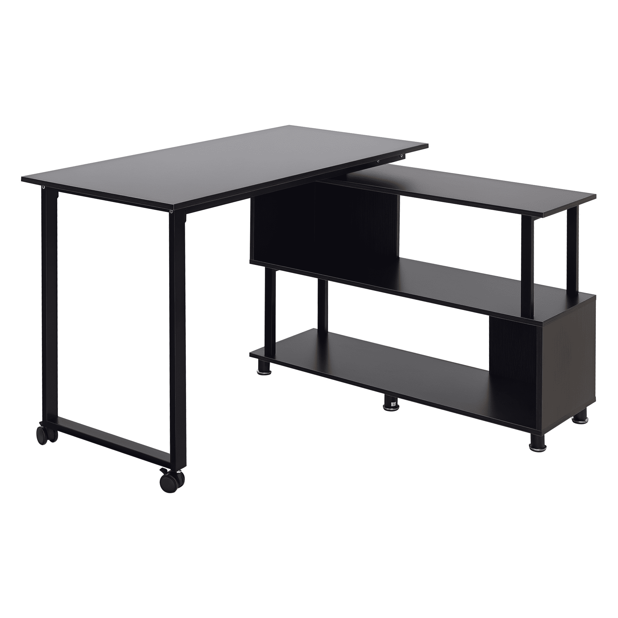 Homiyad Mobile L-Shaped Rotating Computer Desk with Storage Shelves ...