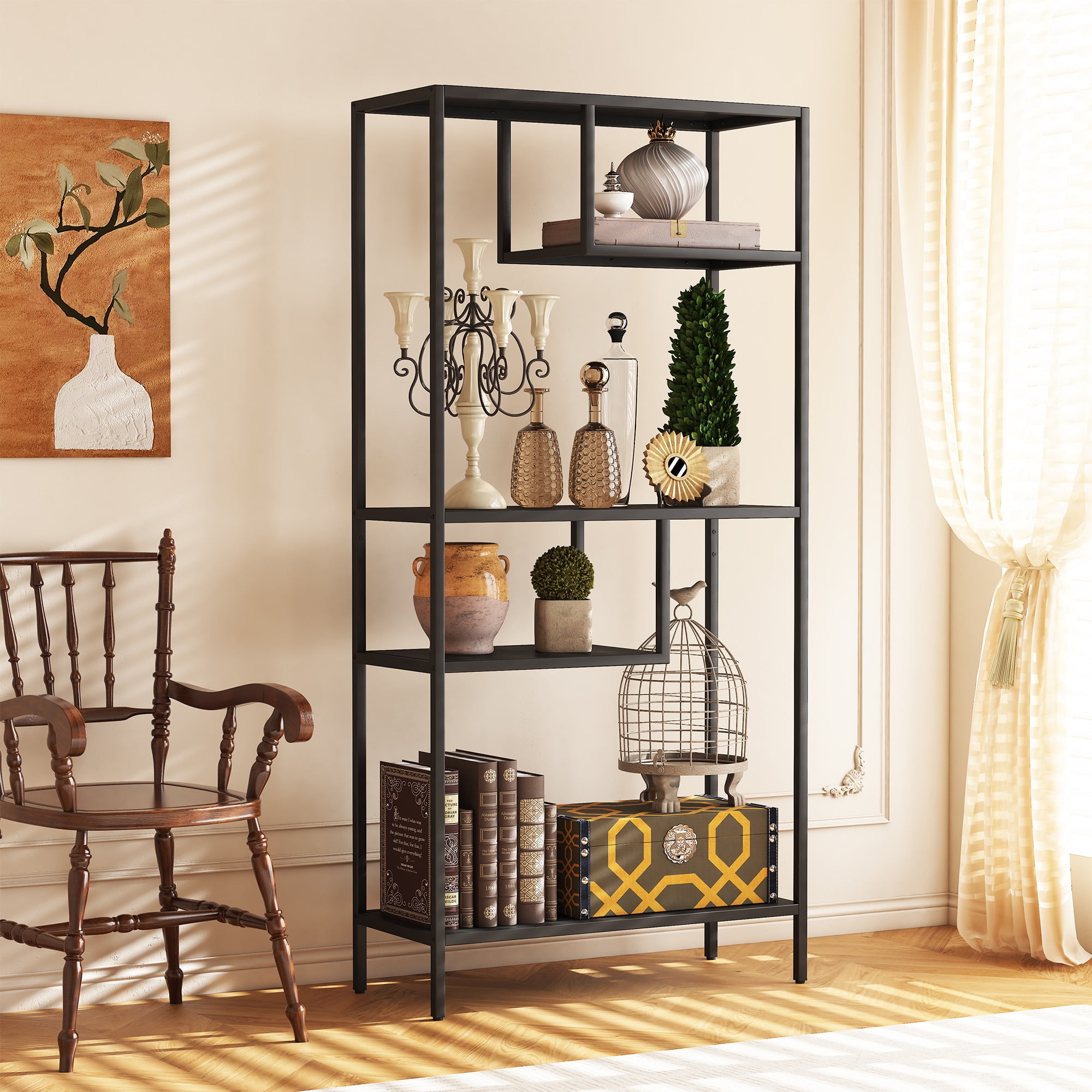 Homiyad Modern Storage Shelf with 4 Compartments & Metal Legs ...