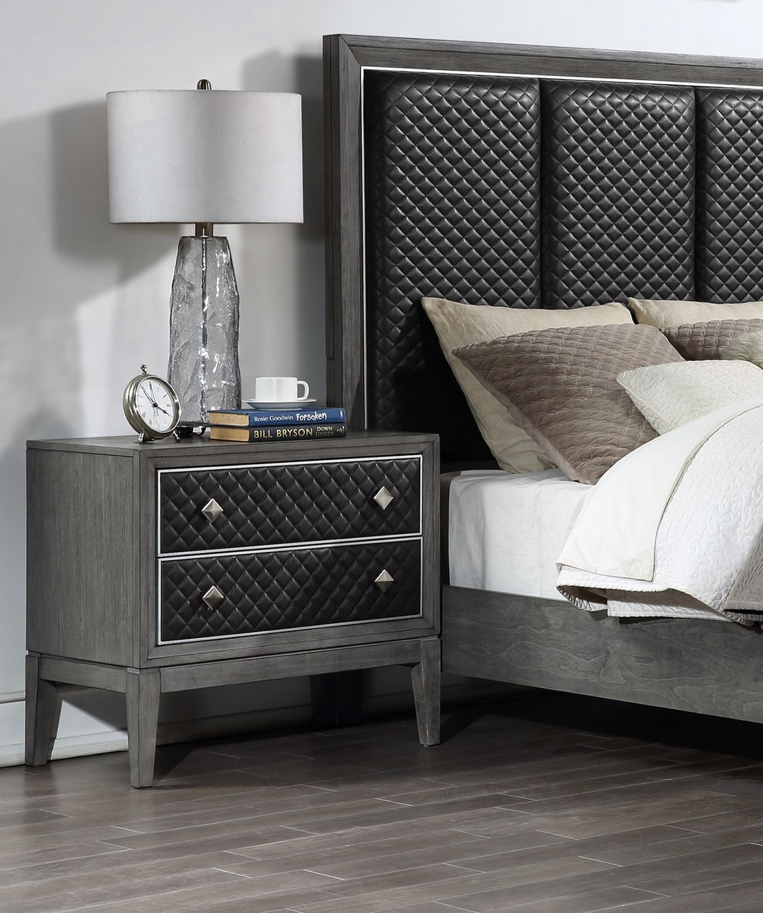 Homiyad Modern Styling Bedroom 1PC Nightstand of 2 Drawers Faux Leather ...