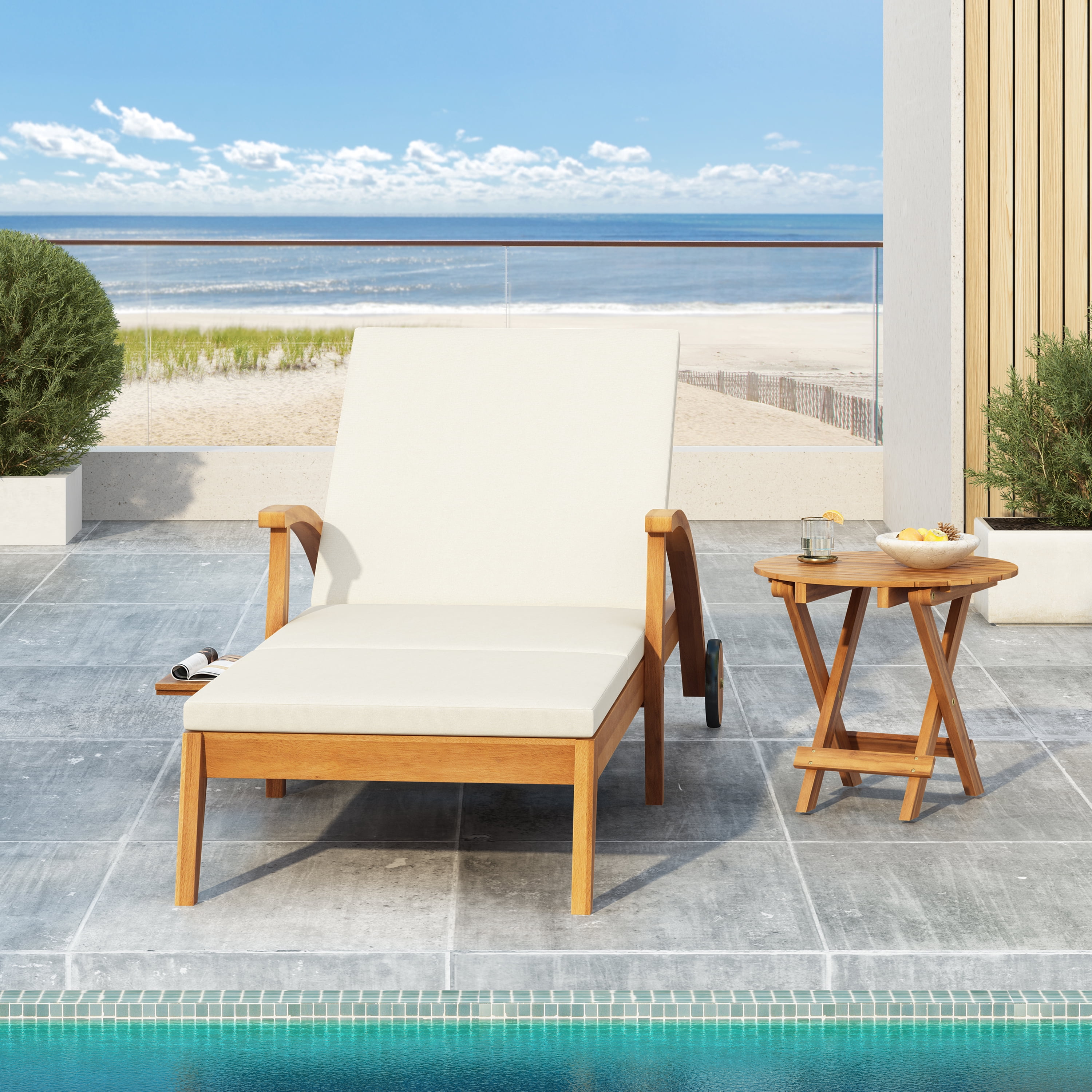 Homiyad Outdoor Recliner Side Table Set - Comes with 2 inch Cushion and ...