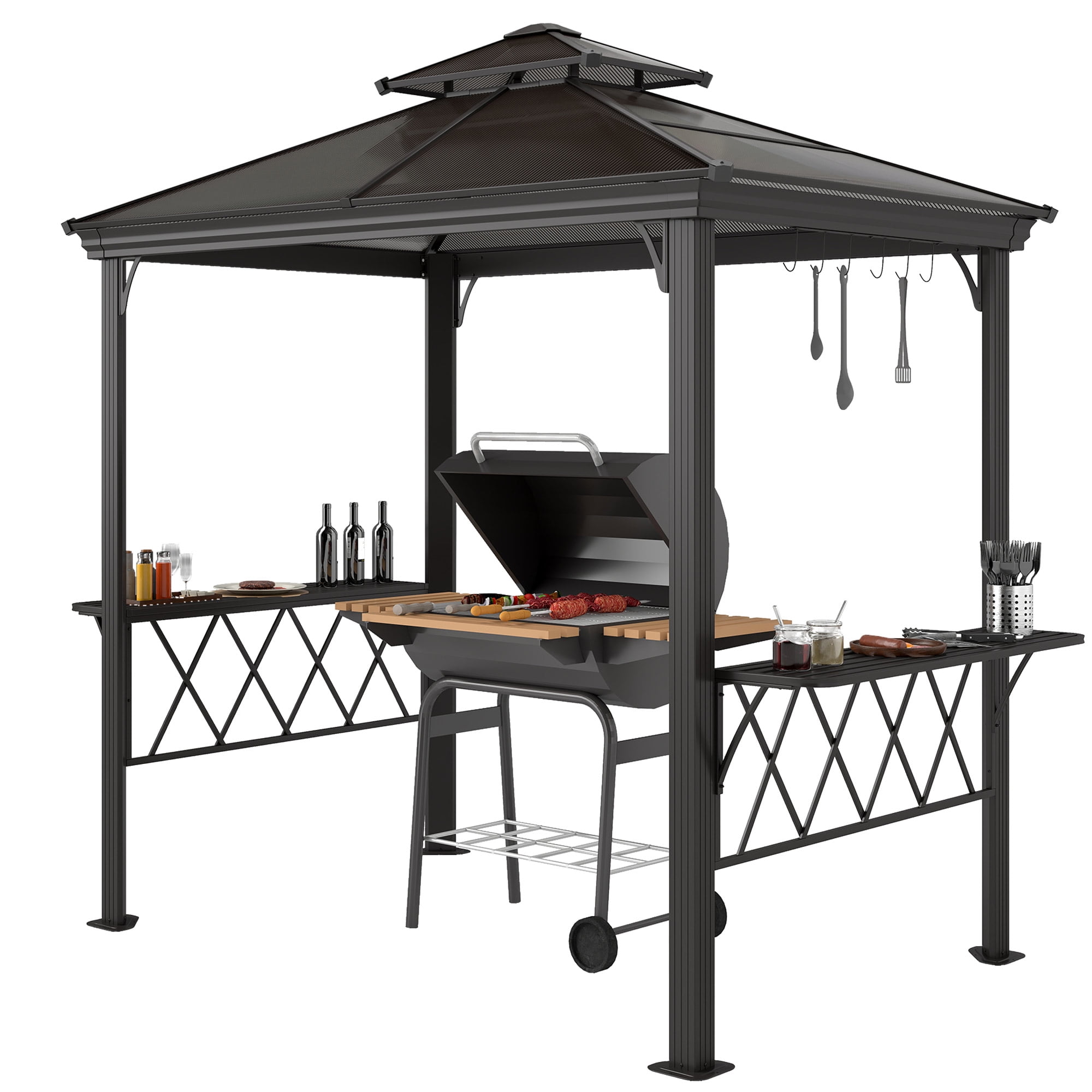Homiyad Outside Porch BBQ Cooking Pergola Canopy with 6 Hooks for ...