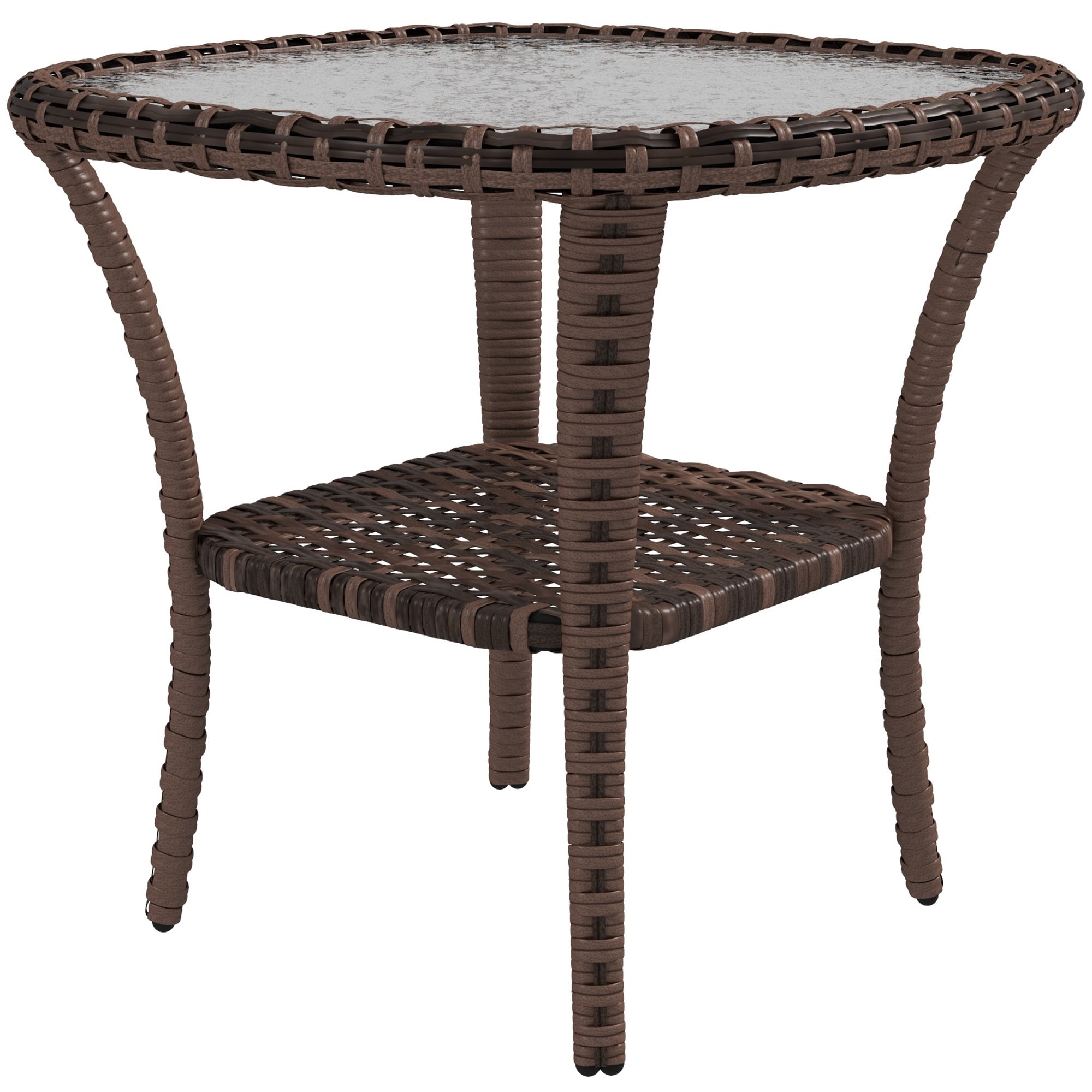 Homiyad Patio Refreshment Table: Mixed Brown Wicker with Glass Water ...