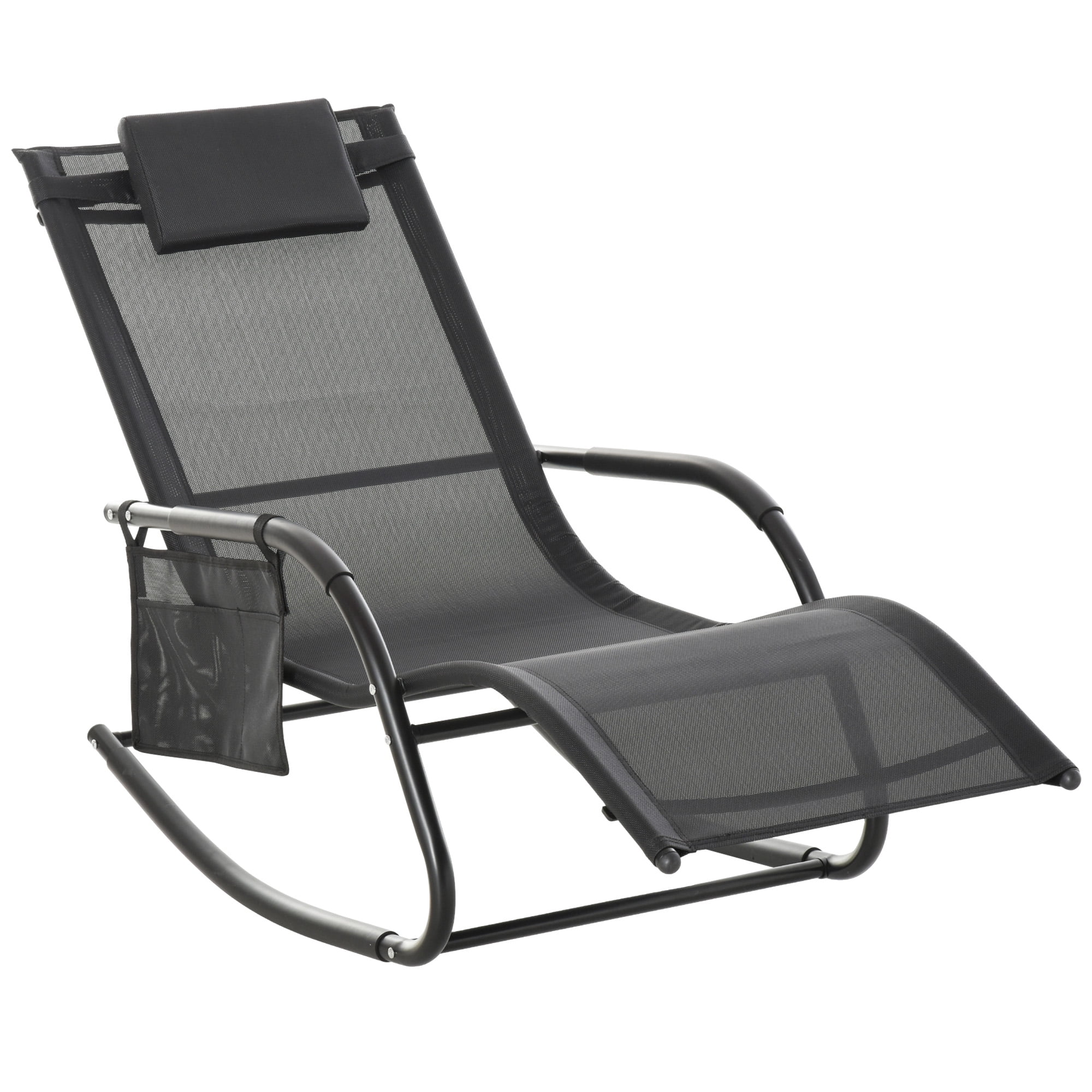 Homiyad Patio Rocking Chair Outdoor Sling Sun Lounger with Pocket Black ...