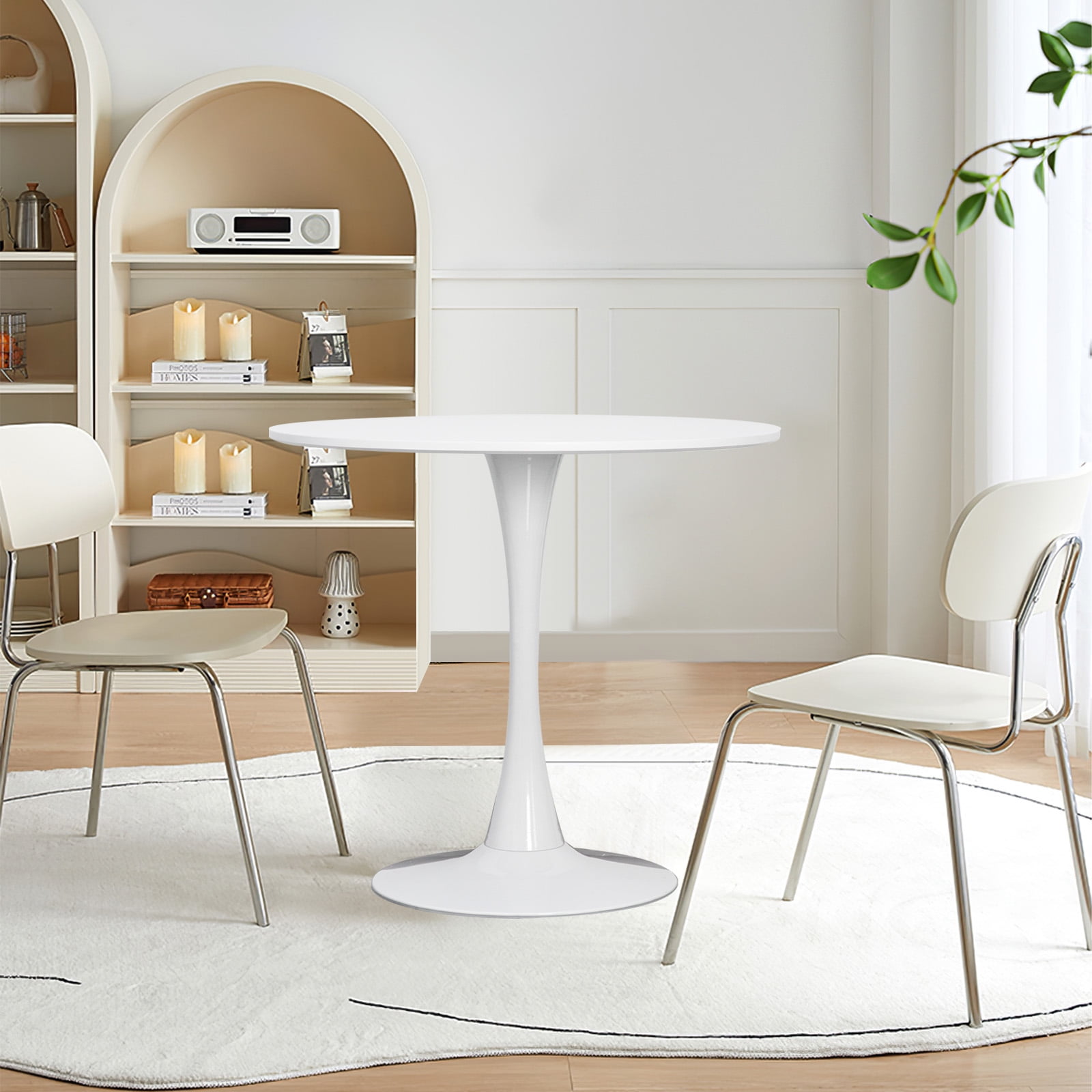 Homiyad Round White Dining Table 31.5" with Pedestal Base, Mid Century ...