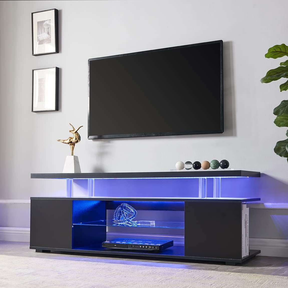 Homiyad TV Stand for 70 Inch TV LED Gaming Entertainment Center Media ...