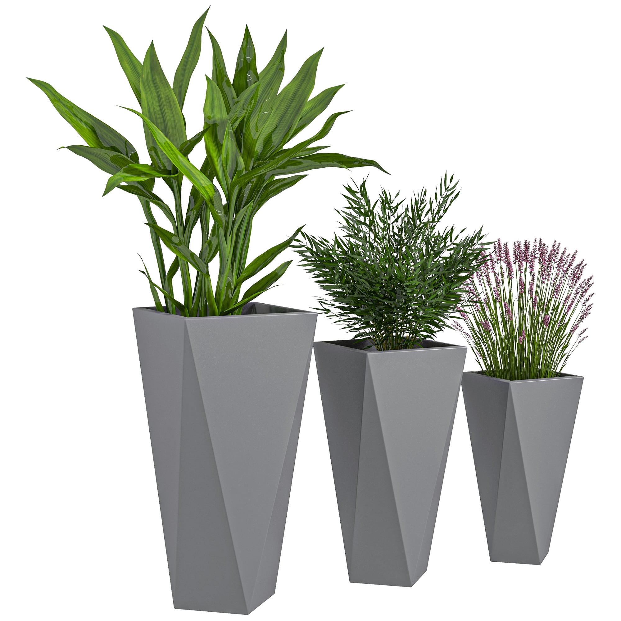 Homiyad Trio of Tall Grey Planters: Stackable, with Drainage, Ideal for ...