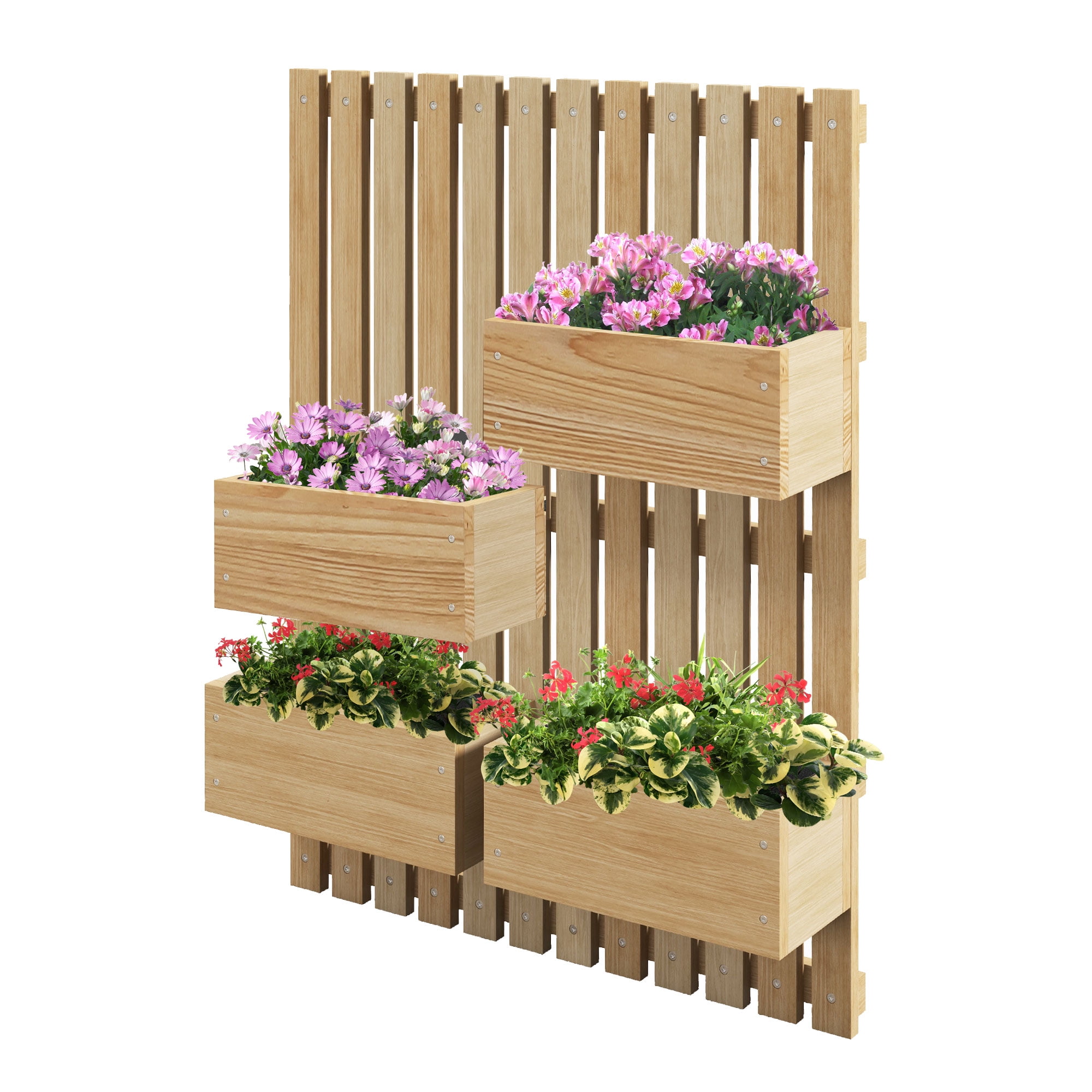 Homiyad Wall-Mounted Wood Planter Box with Trellis for Climbing Plants ...