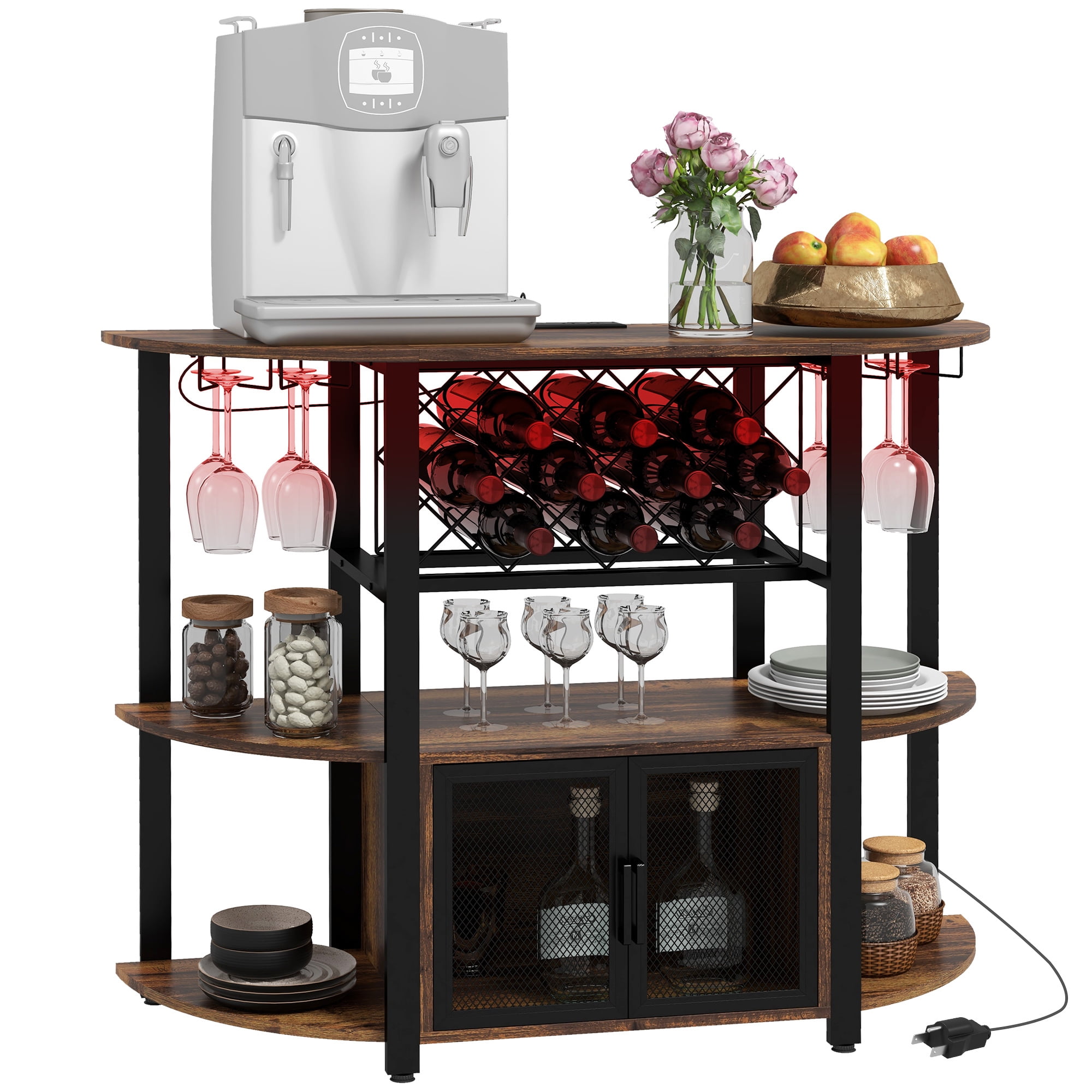 Homiyad Wine Bar Cabinet with Charging Station, LED Lighted Liquor ...