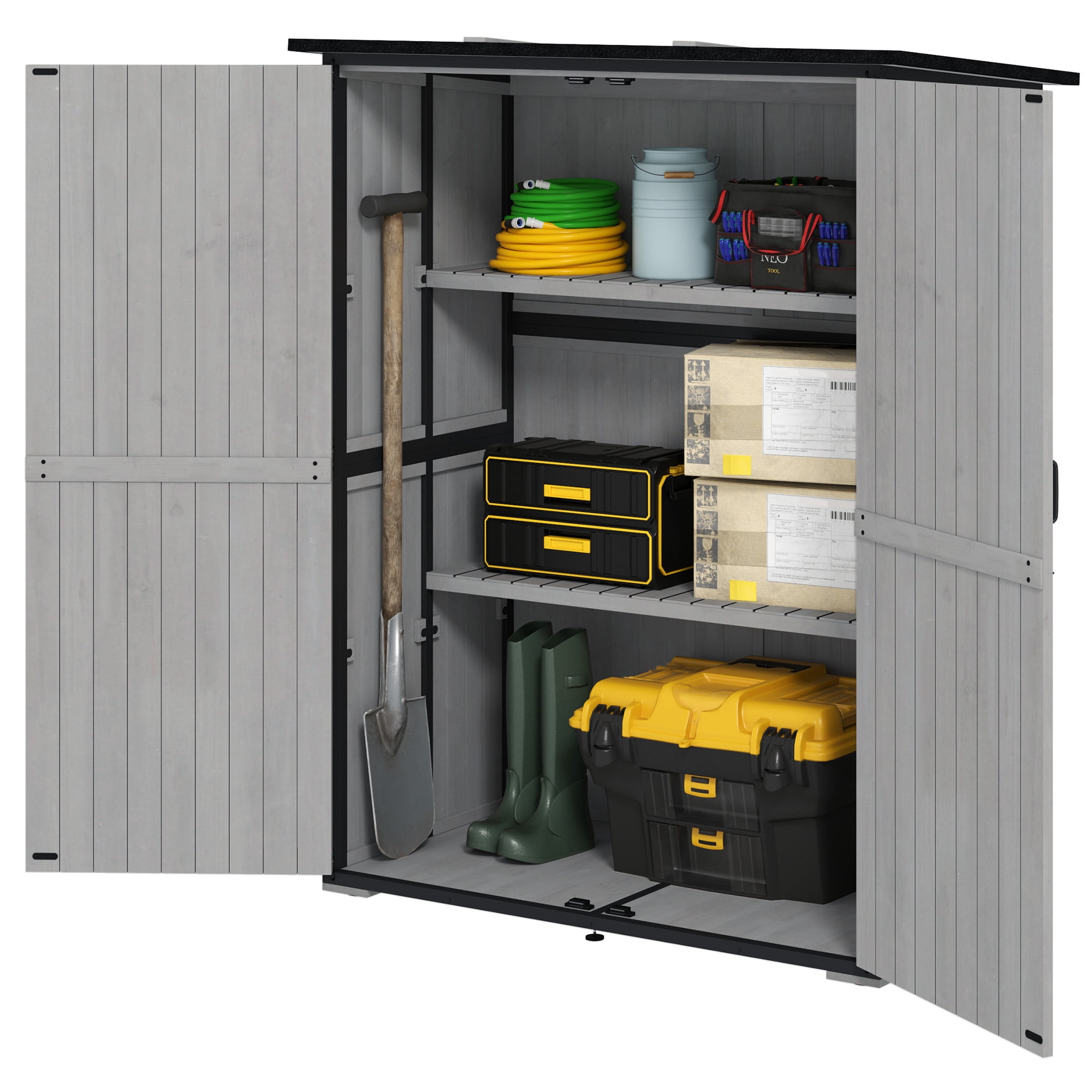 Homiyad Wood Storage Shed, Outdoor Garden Shed with Asphalt Roof, 2 ...