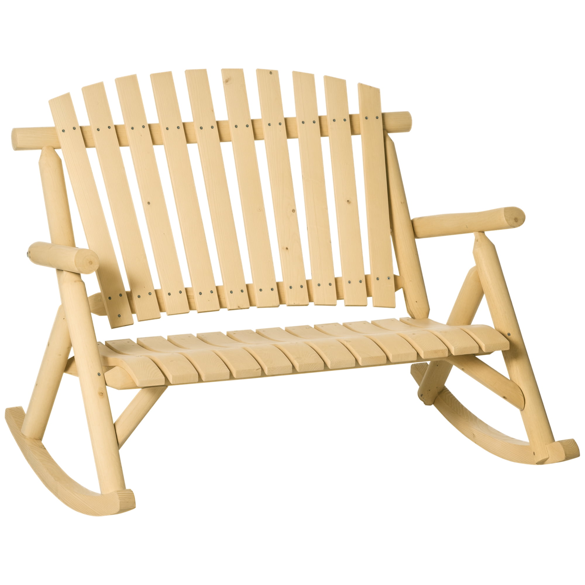 Homiyad Wooden Rocking Chair, 2 Person Porch Rocker Bench, Indoor ...