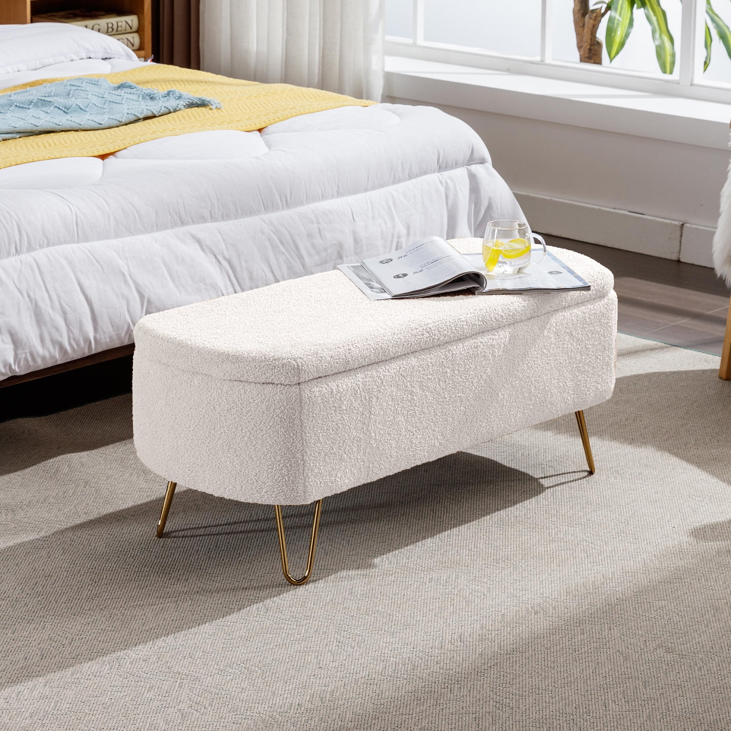 Homlike 39 37 Storage Ottoman Bench Modern Sherpa Entryway Bench