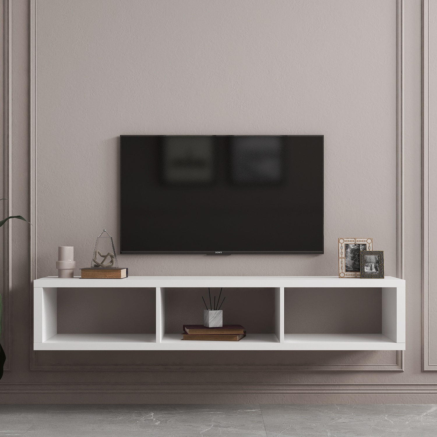 Homlike 60" Shallow Floating TV Console, Wall Mounted Media Console ...