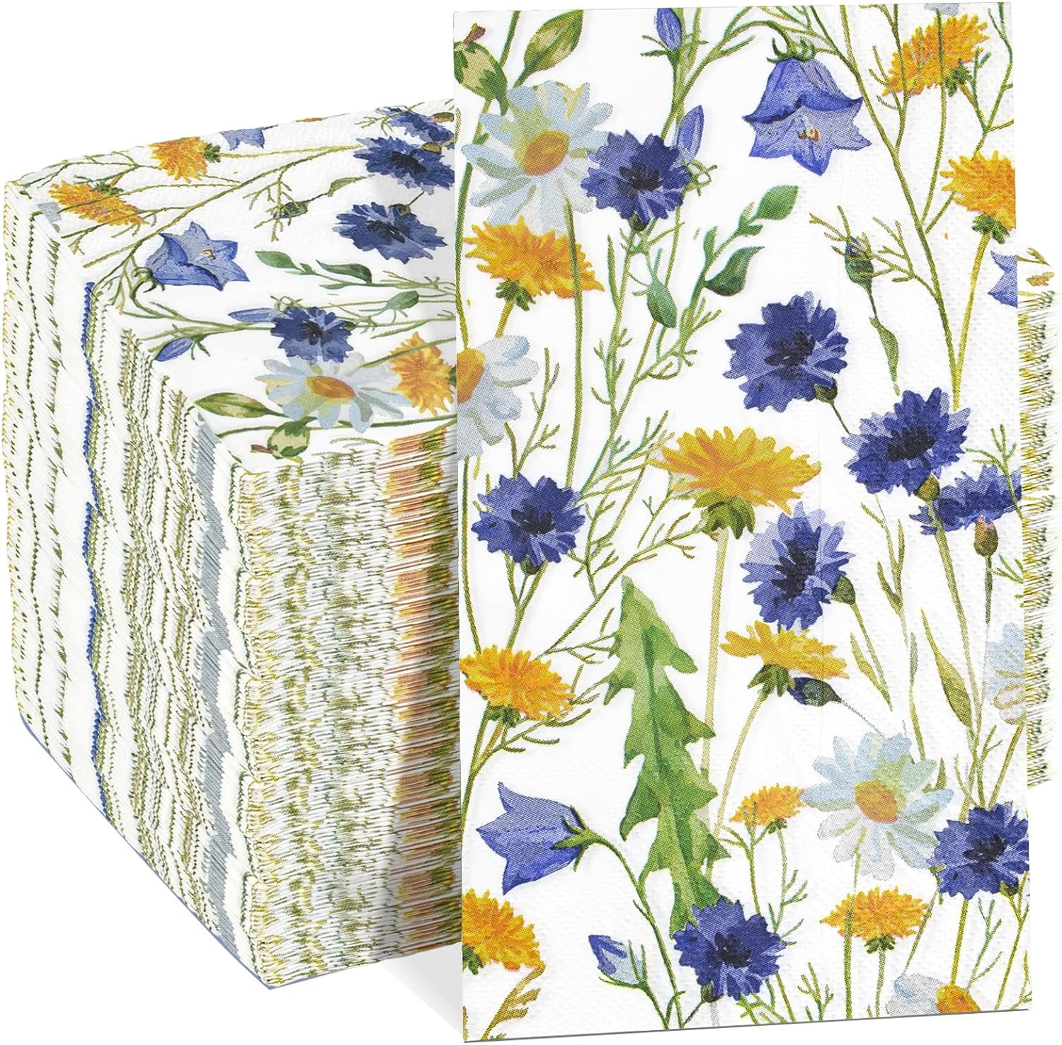 Homlouue 100 PCS Floral Paper Napkins Blue and Yellow Flower Disposable ...