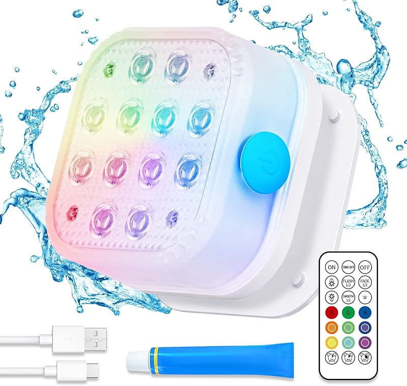 Homly Rechargeable Submersible Pool Lights with Remote, Waterproof ...