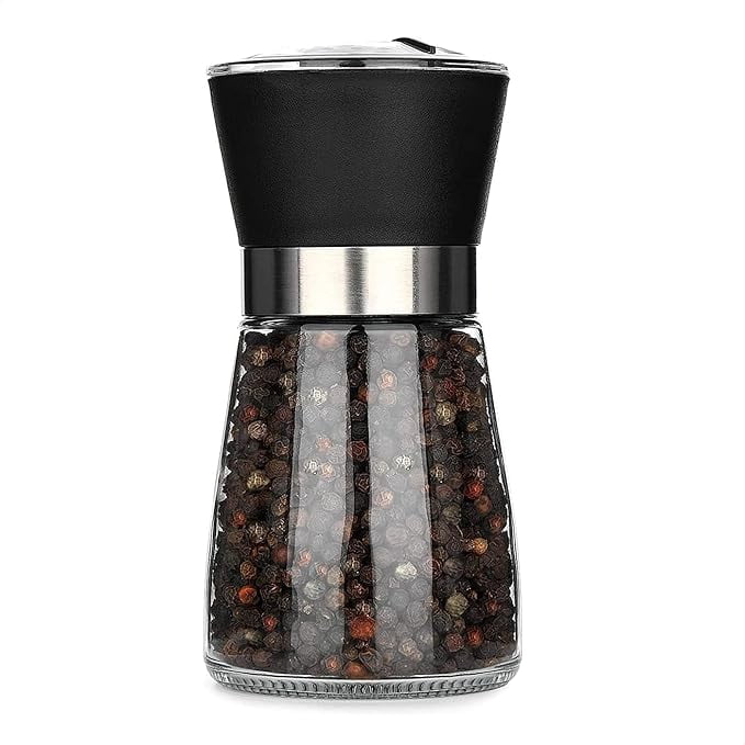 Homlyo Clear Glass Body Spice Grinder Mill, Refillable Manual Salt ...